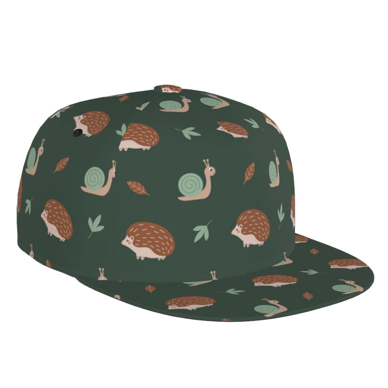 Adjustable Baseball Cap, Green Snails Brown Hedgehogs Flat Bill Trucker ...