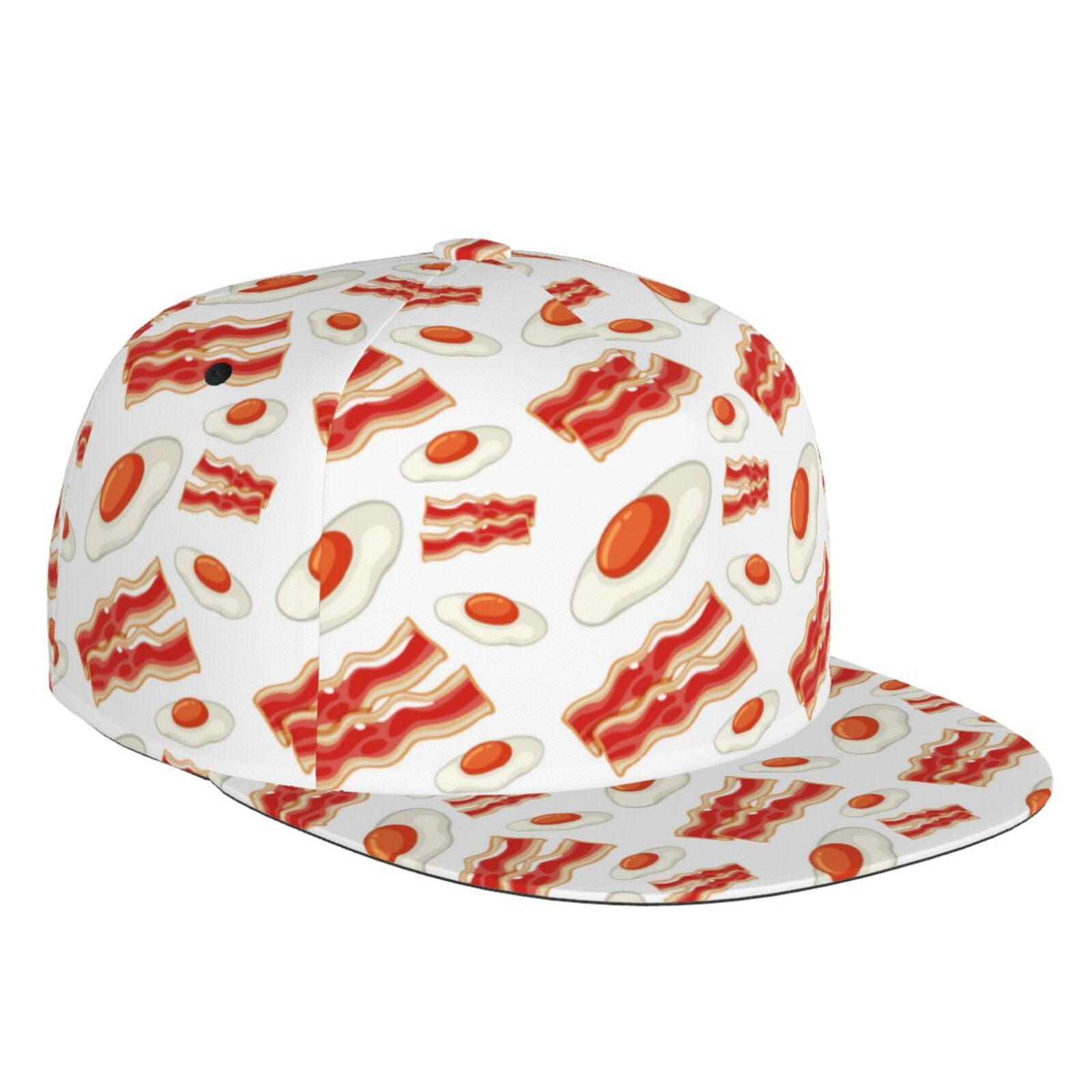 Adjustable Baseball Cap, Hobo Eggs Bacon Print Red White Flat Bill ...