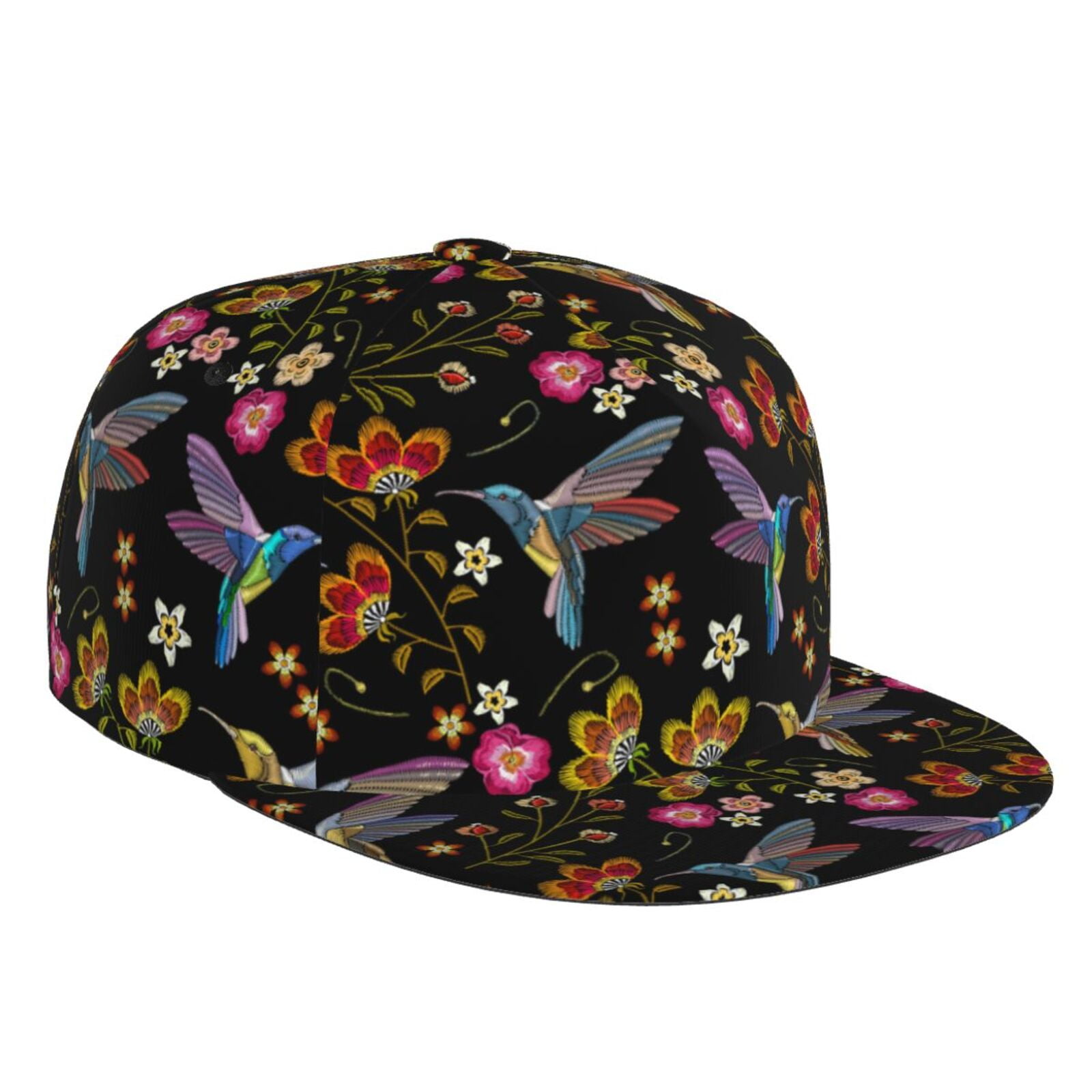 Adjustable Baseball Cap, Hummingbird Floral Flat Bill Trucker Flat Brim ...