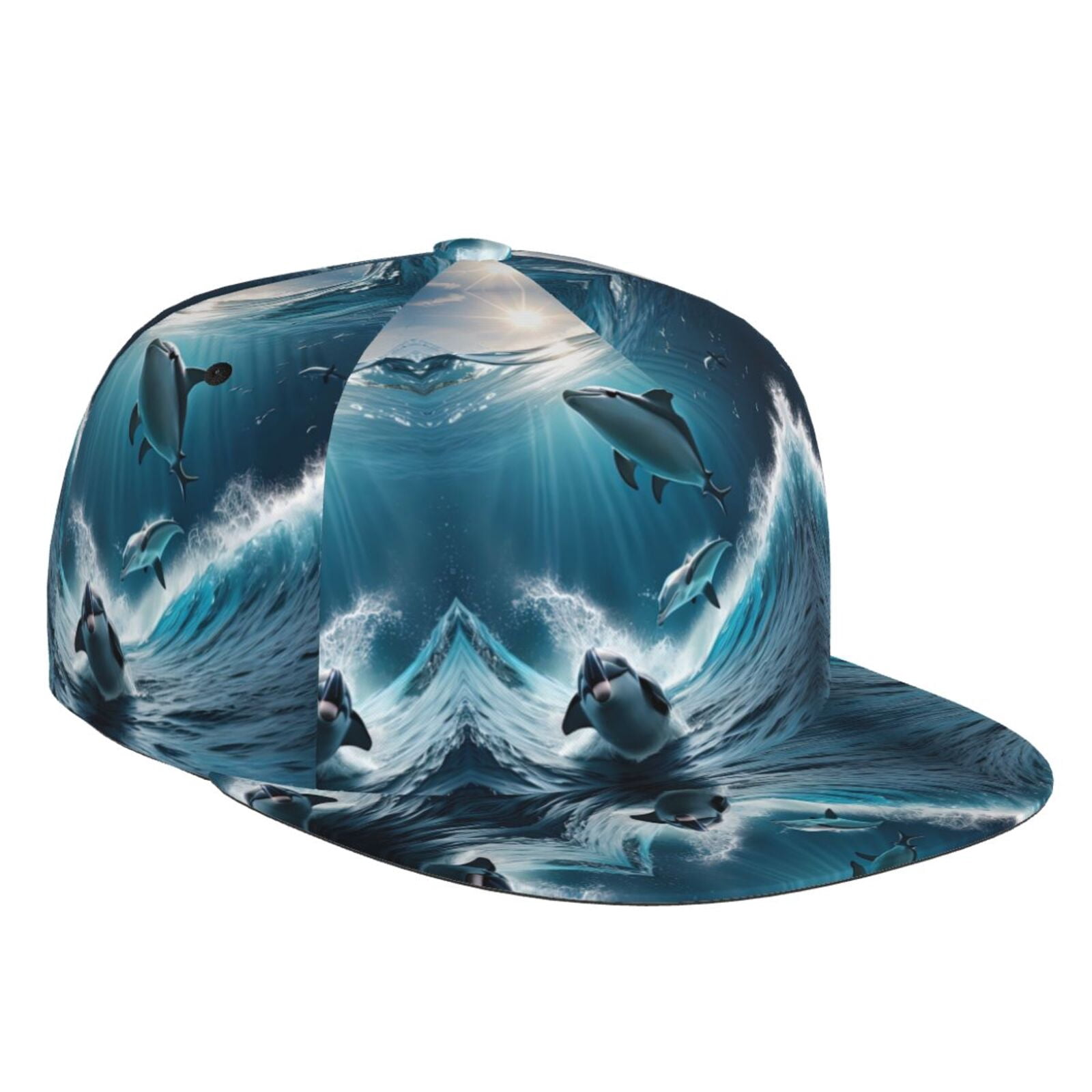 Adjustable Baseball Cap, Ice Blue Ocean Cute Dolphin A Flat Bill ...