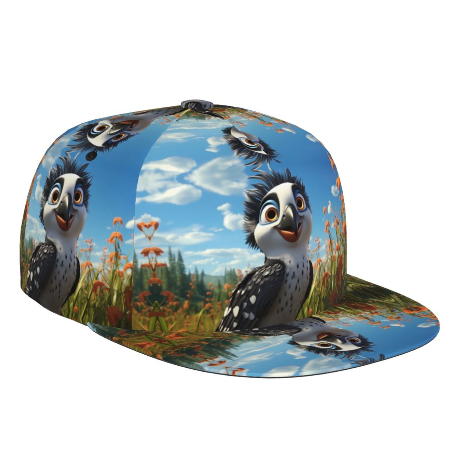 Adjustable Baseball Cap, Joyful Animated Bird Flat Bill Trucker Flat ...