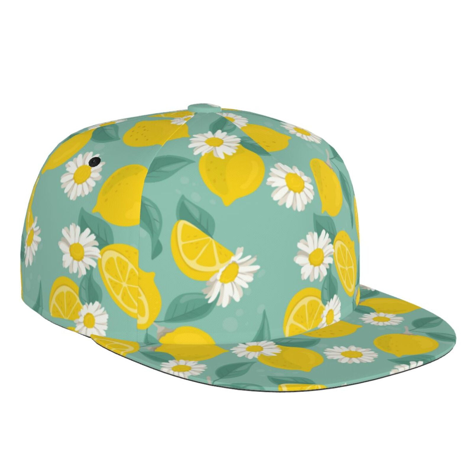 Adjustable Baseball Cap, Lemons Chamomile Flowers Flat Bill Trucker ...