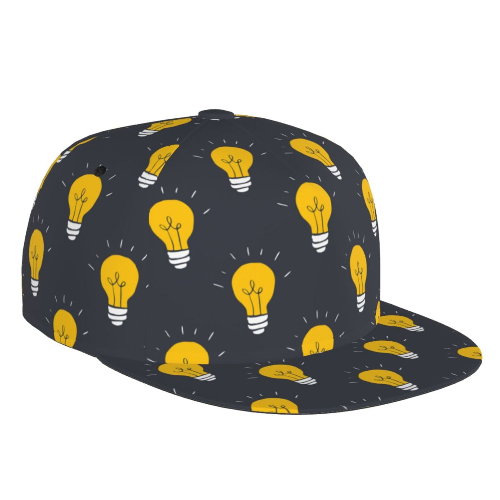 Adjustable Baseball Cap, Light Bulb Pattern grey Flat Bill Trucker Flat ...