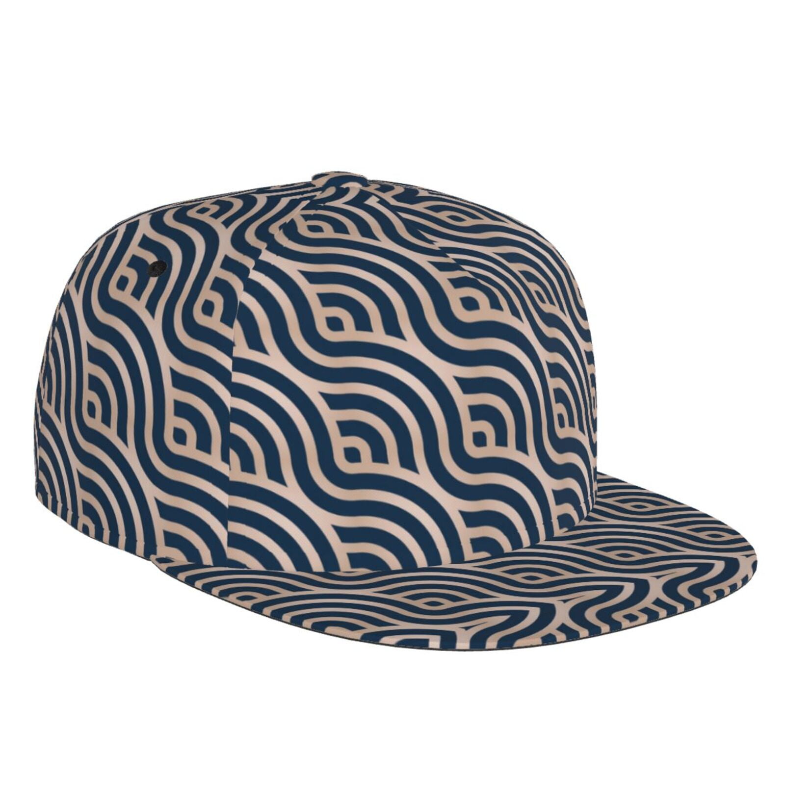 Adjustable Baseball Cap, Navy Geometric Waves Flat Bill Trucker Flat ...