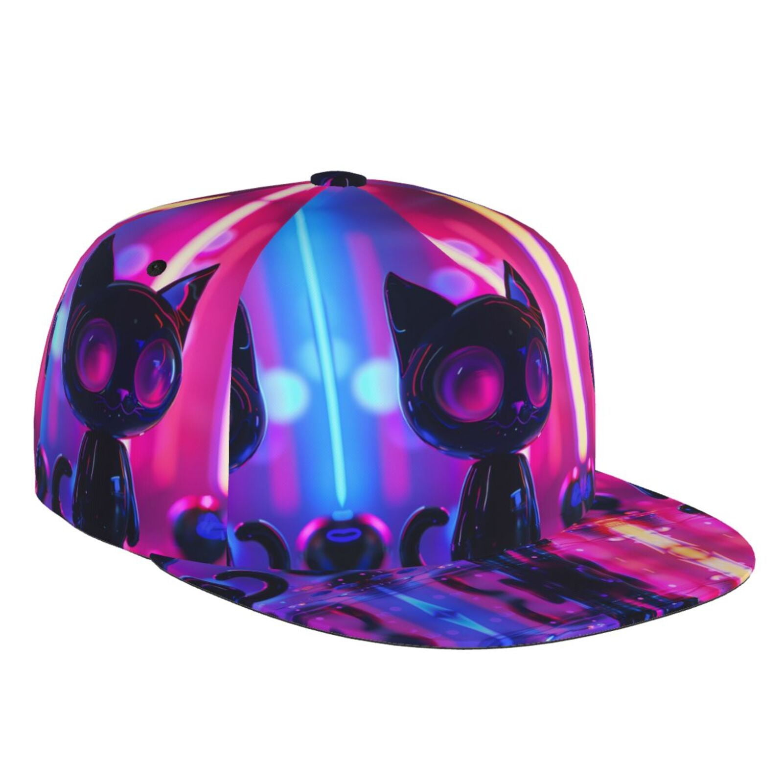 Adjustable Baseball Cap, Neon Toy Cat Reflections Flat Bill Trucker ...