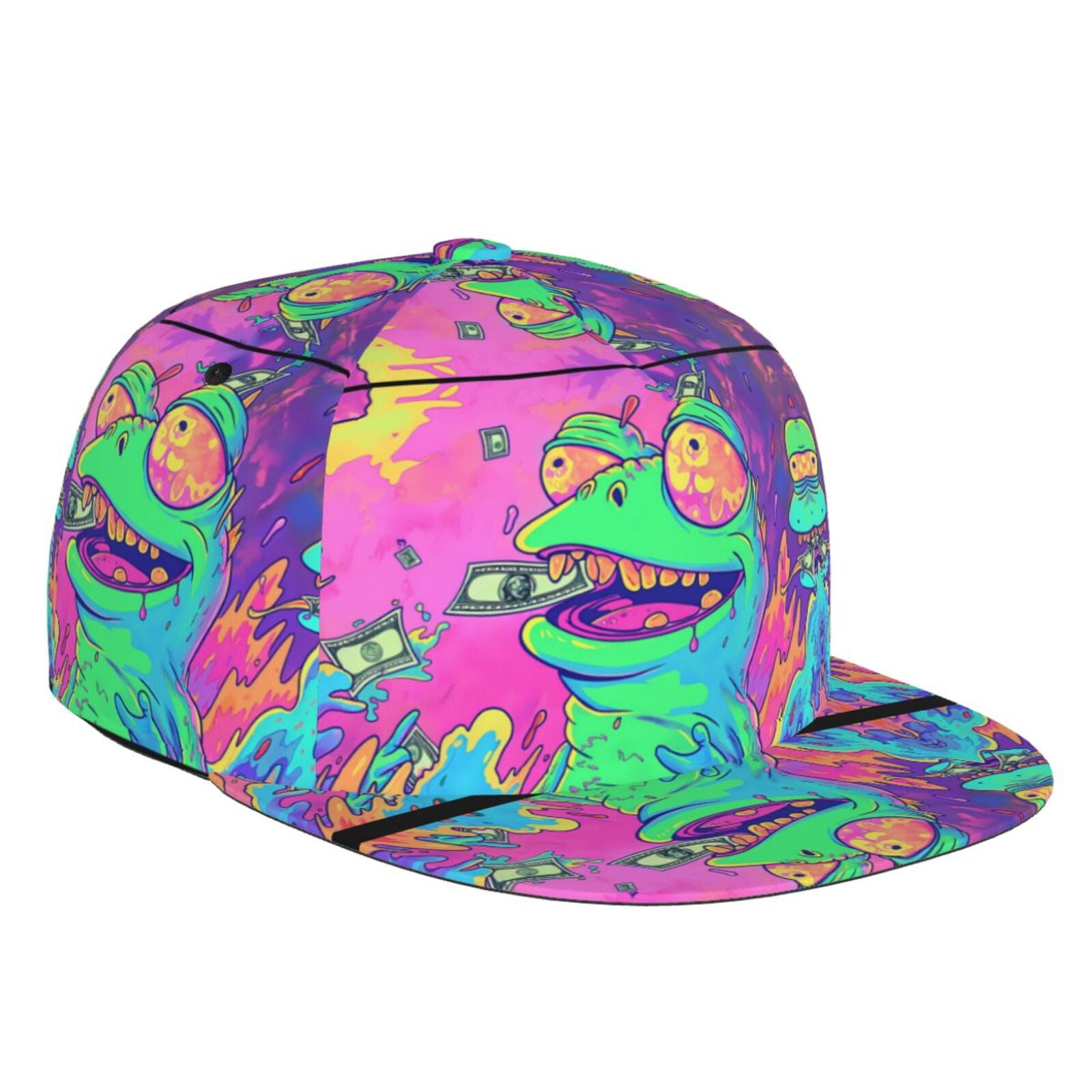 Adjustable Baseball Cap, Psychedelic Cartoon Frog Flat Bill Trucker ...