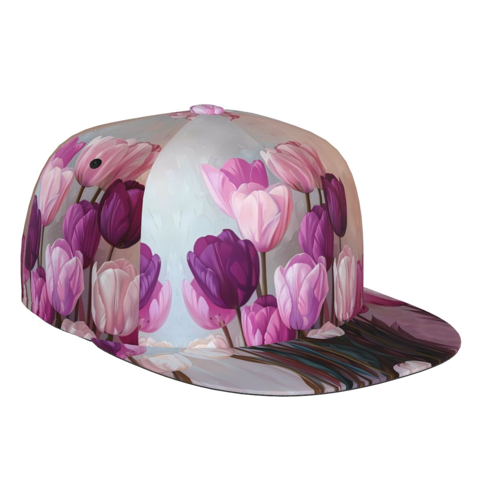 Adjustable Baseball Cap, Purple And Pink Tulip Bouquet Flat Bill ...