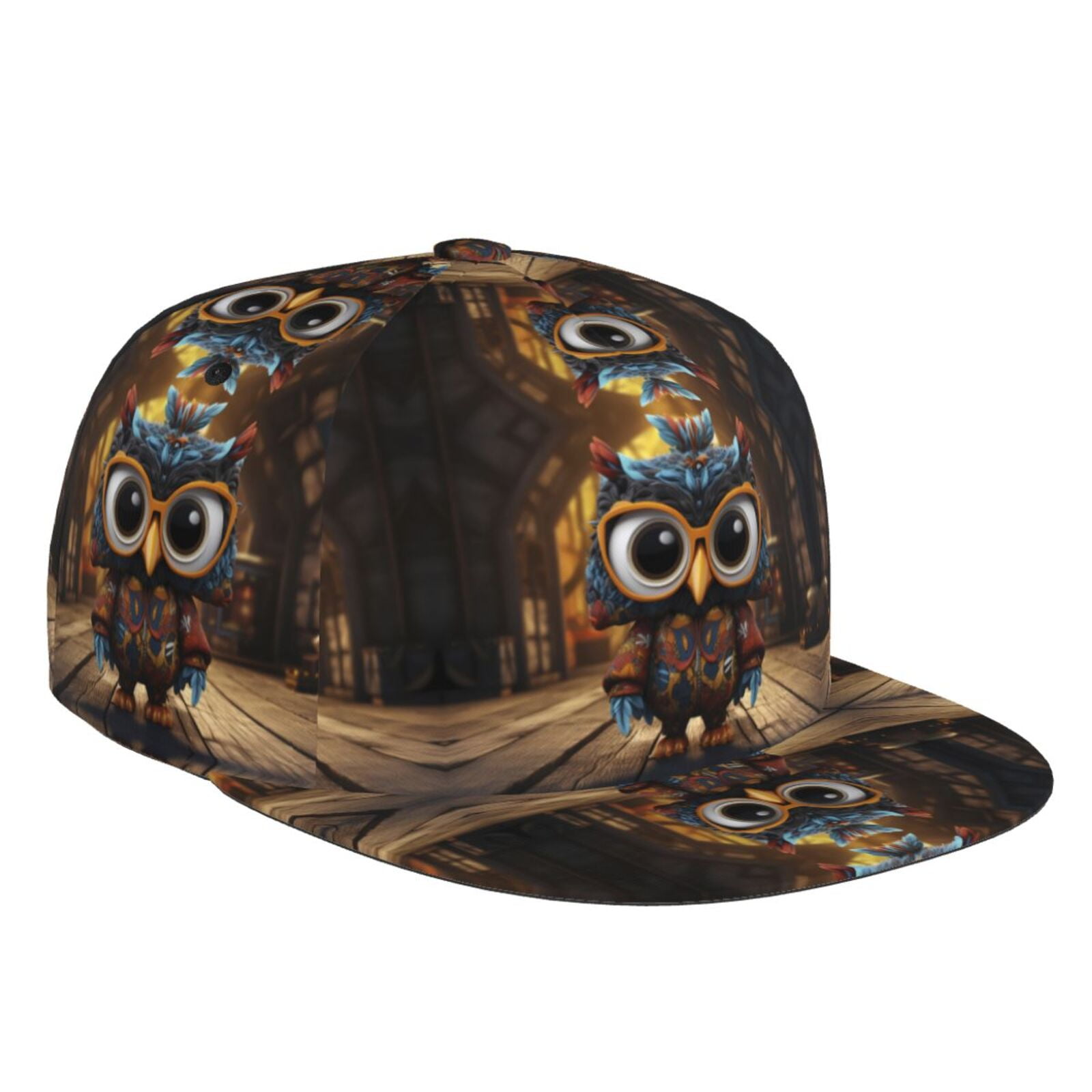 Adjustable Baseball Cap, Quirky Owl With Glasses Flat Bill Trucker Flat ...