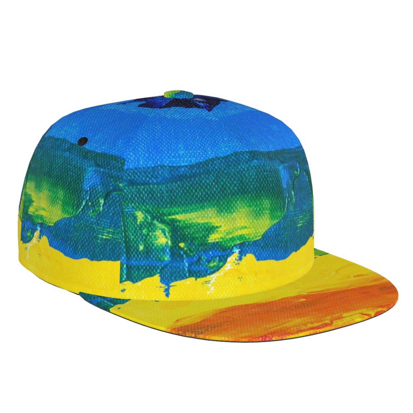 Adjustable Baseball Cap, Rainbow Colored Flat Bill Trucker Flat Brim ...