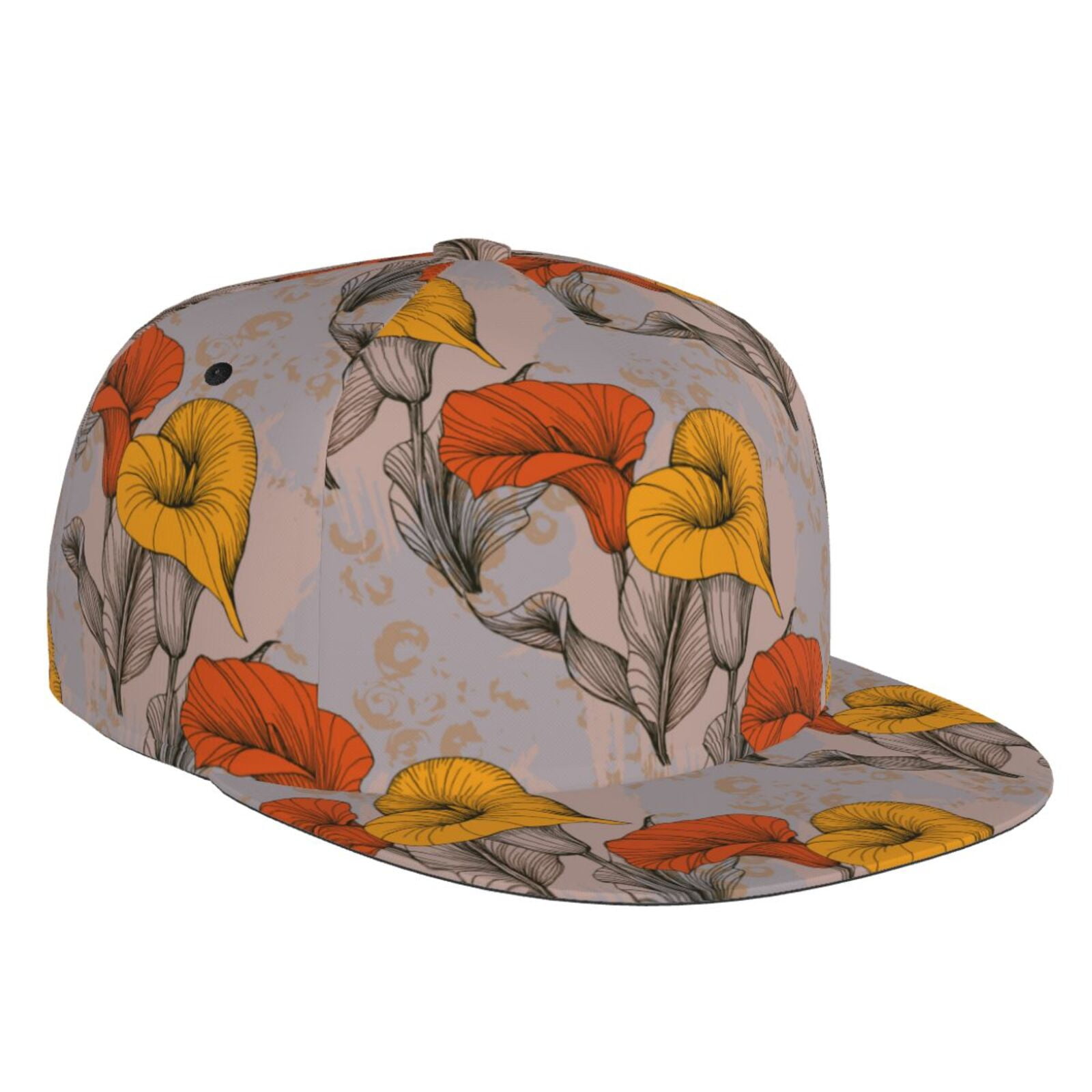 Adjustable Baseball Cap, Retro Calla Lily Flowers Flat Bill Trucker ...