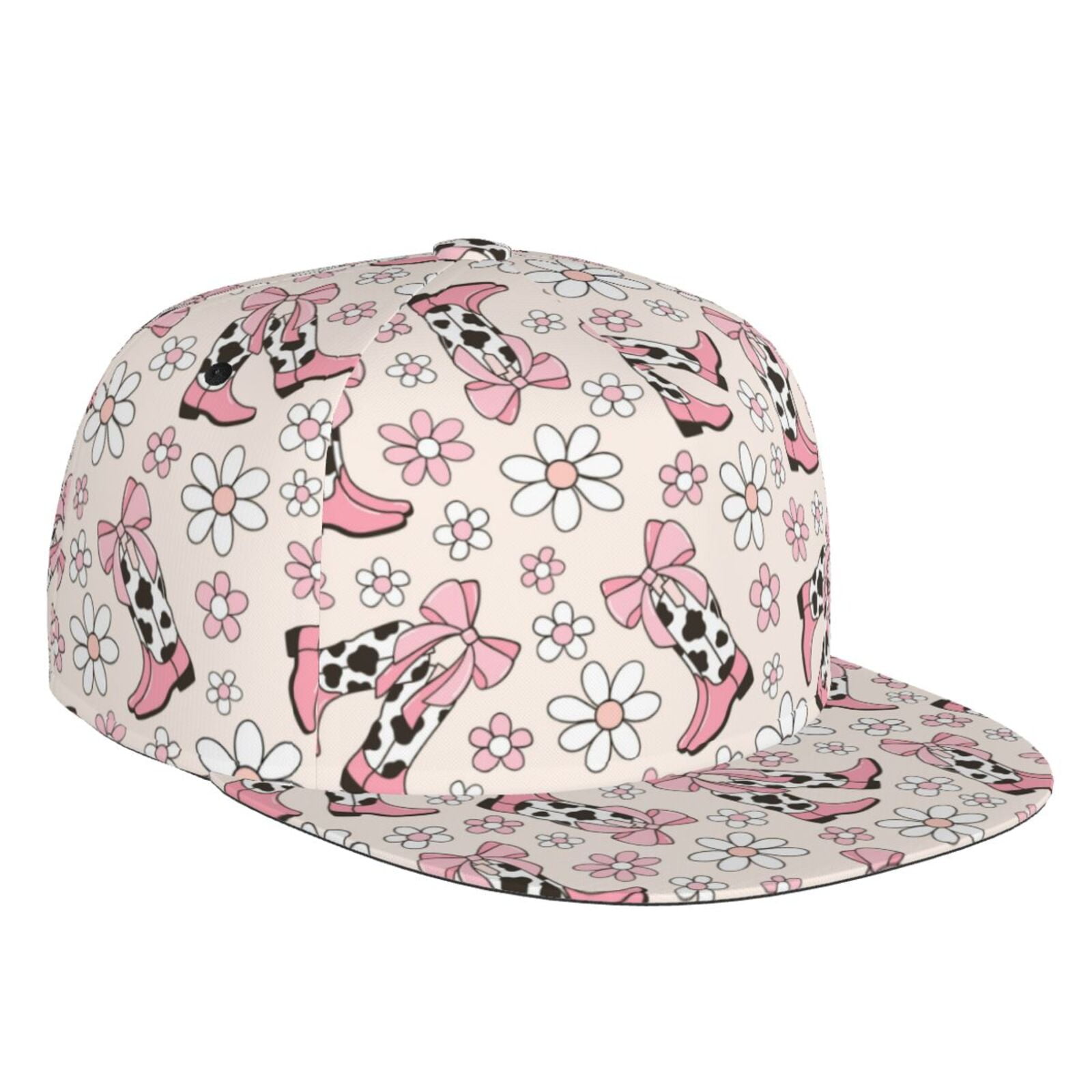 Adjustable Baseball Cap, Retro cowgirl boots flower pink Flat Bill ...