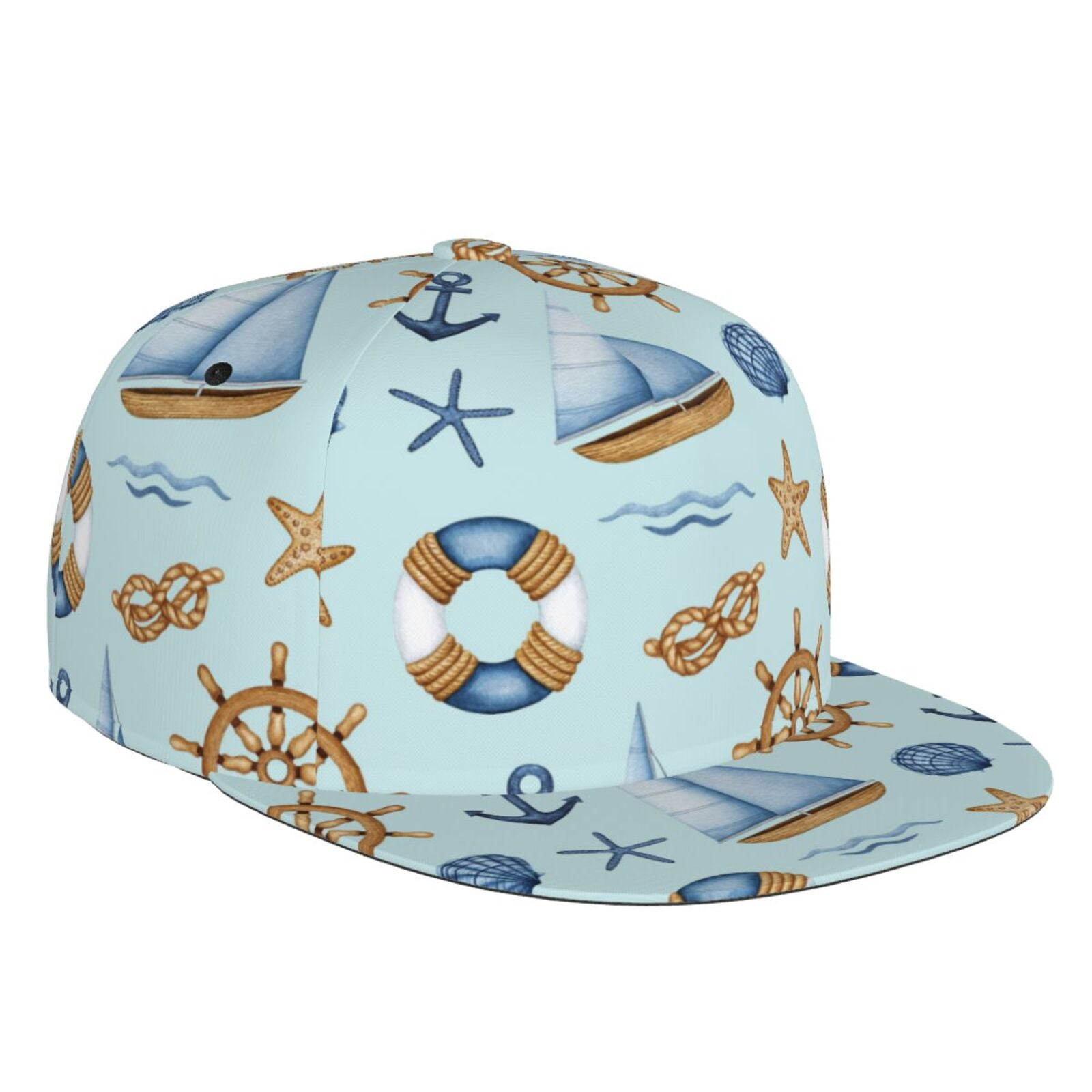 Adjustable Baseball Cap, Sailboat steering wheel anchor vintage Flat ...