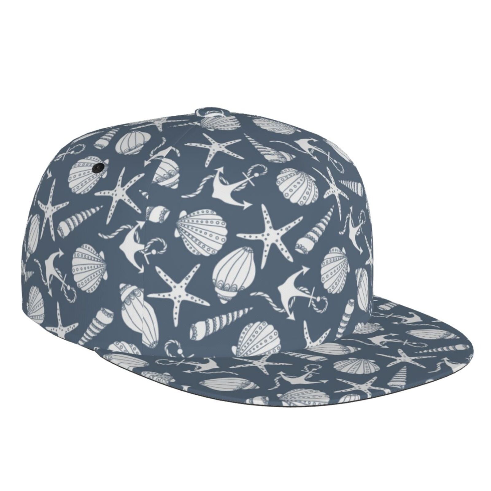 Adjustable Baseball Cap, Seashells anchors starfishes vintage Flat Bill ...