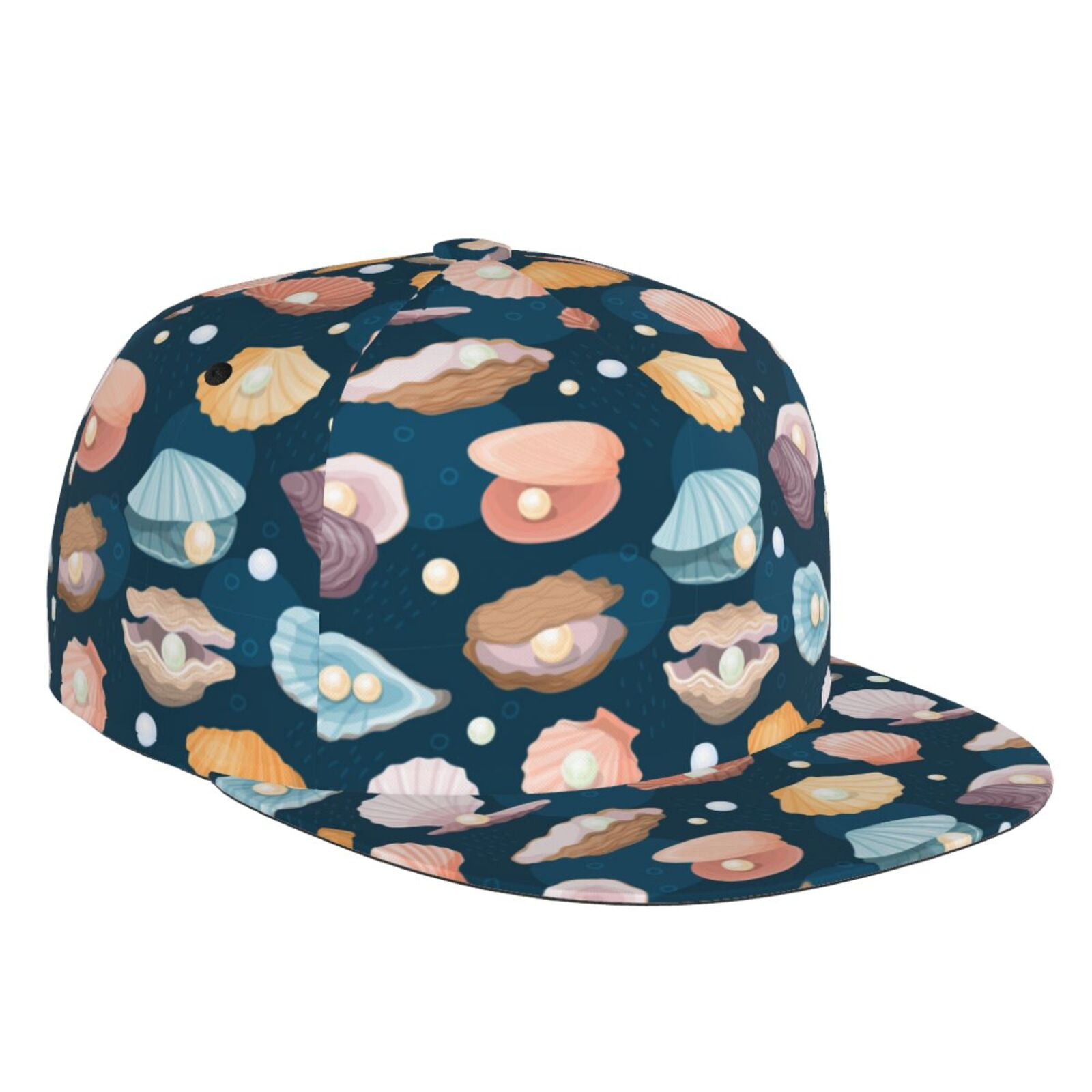 Adjustable Baseball Cap, Shells Pearls Flat Bill Trucker Flat Brim Hats ...