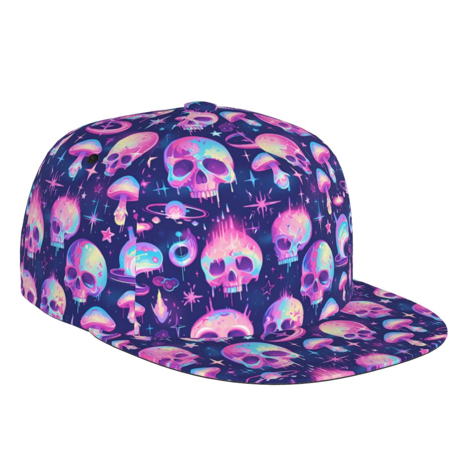 Adjustable Baseball Cap, Skull rainbow color Flat Bill Trucker Flat ...