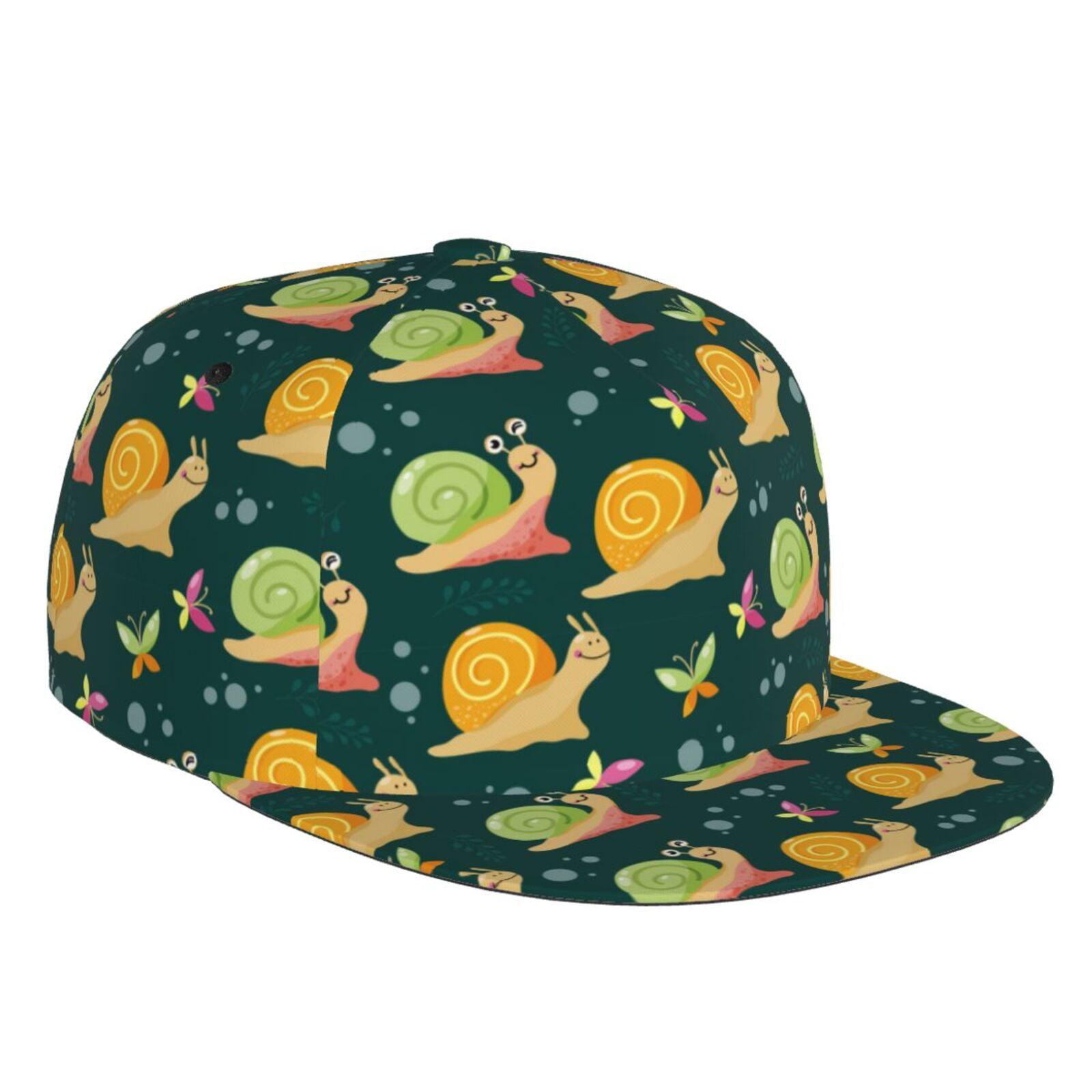 Adjustable Baseball Cap, Snails And Butterfies Flat Bill Trucker Flat ...