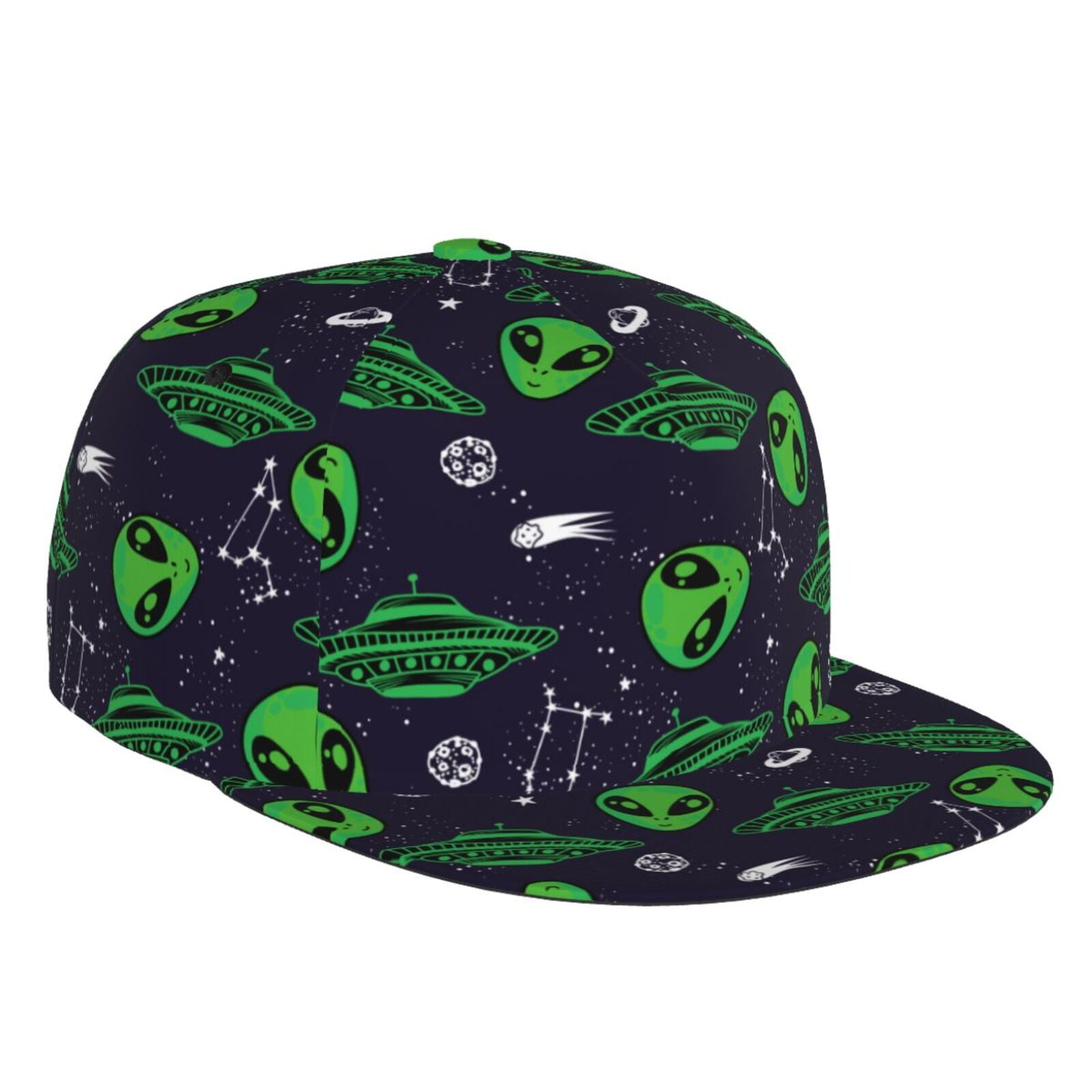 Adjustable Baseball Cap, Space green Pattern Flat Bill Trucker Flat ...