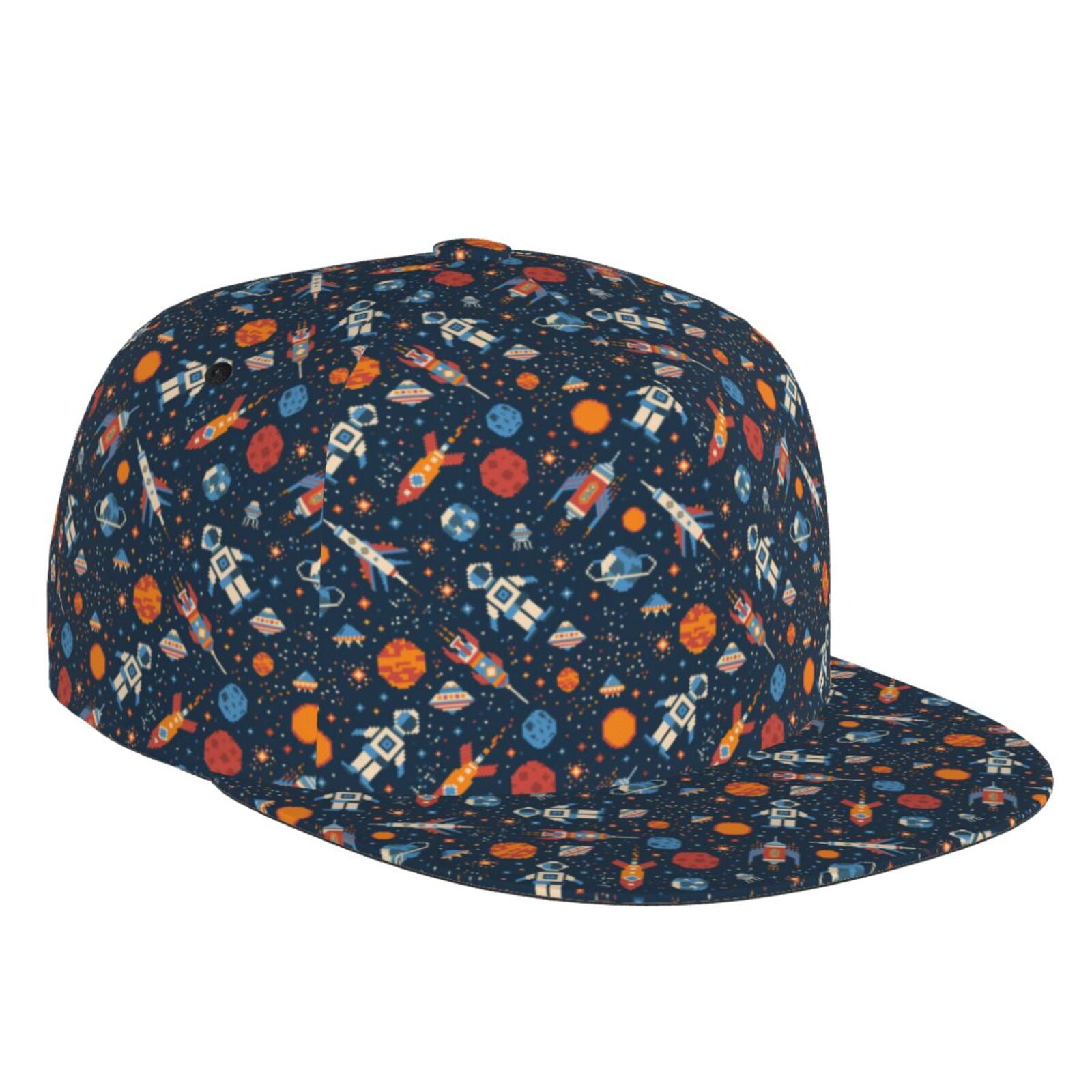 Adjustable Baseball Cap, Spaceships And Stars In Outer Space Flat Bill ...
