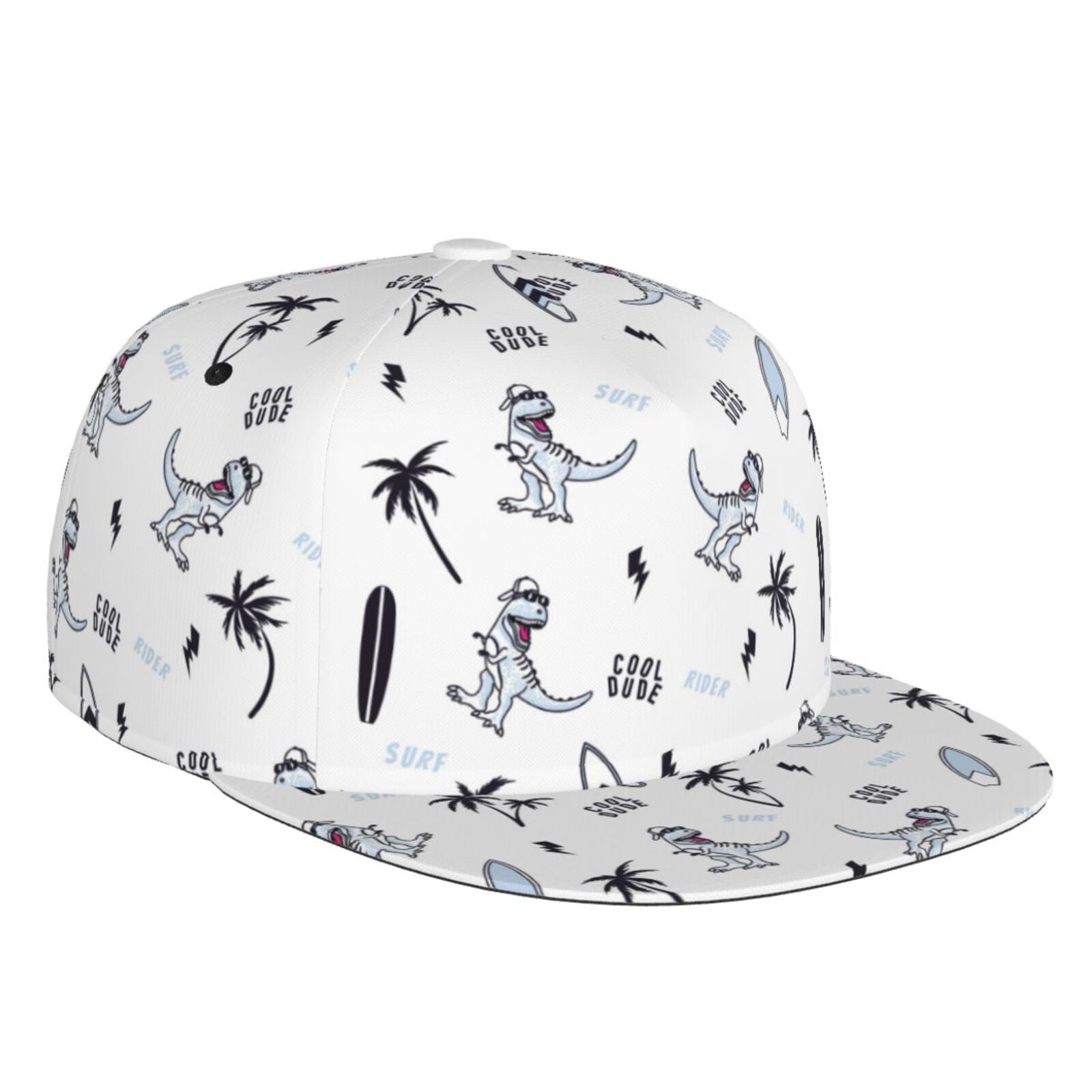 Adjustable Baseball Cap, Surfer dinosaur pattern Flat Bill Trucker Flat ...