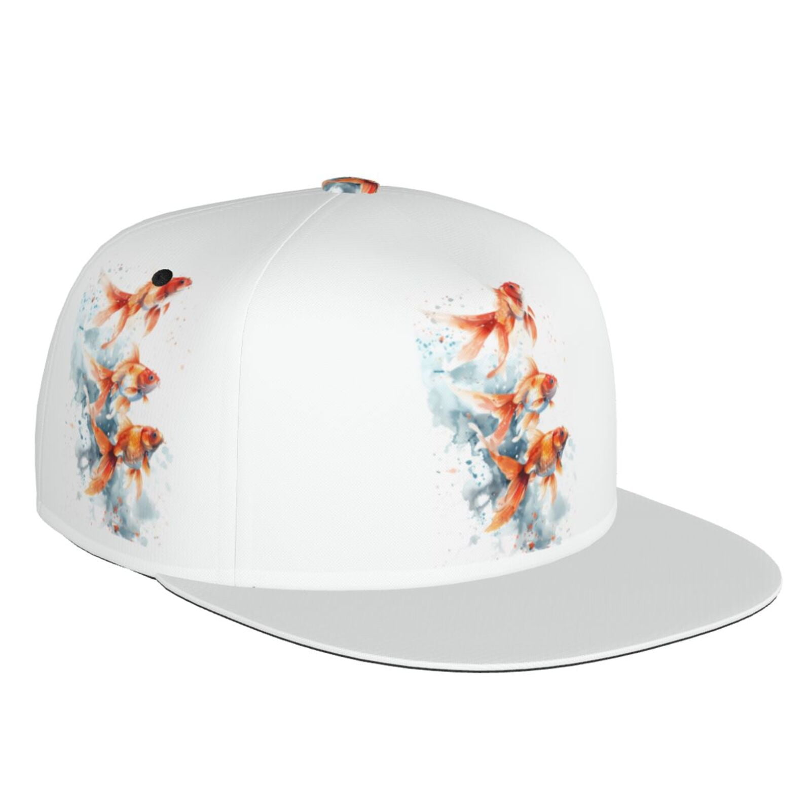 Adjustable Baseball Cap, Three Goldfish Watercolor Splash Flat Bill ...