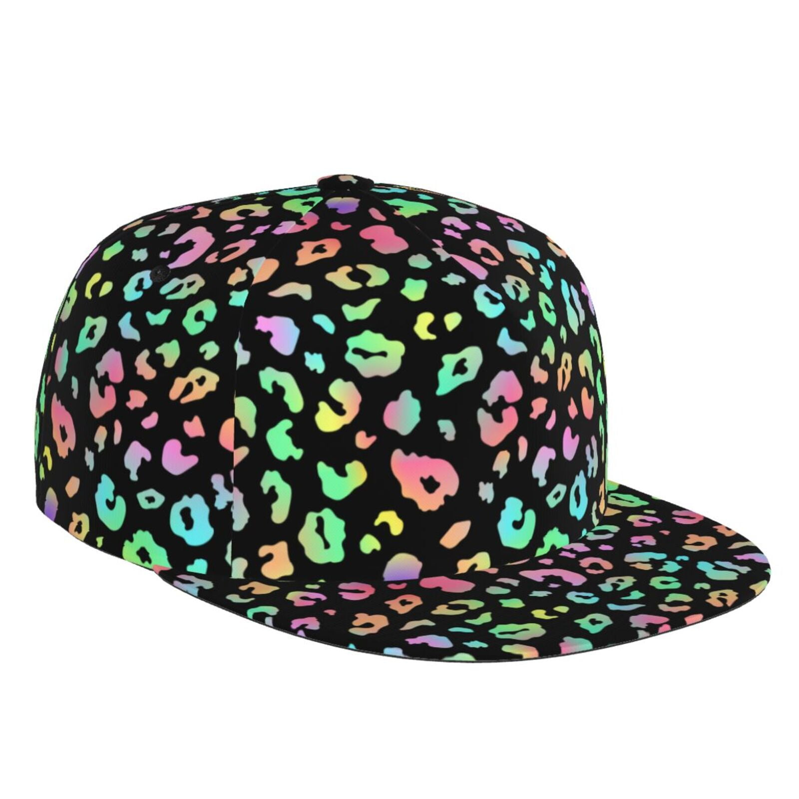 Adjustable Baseball Cap, Trendy rainbow Leopard black Flat Bill Trucker ...