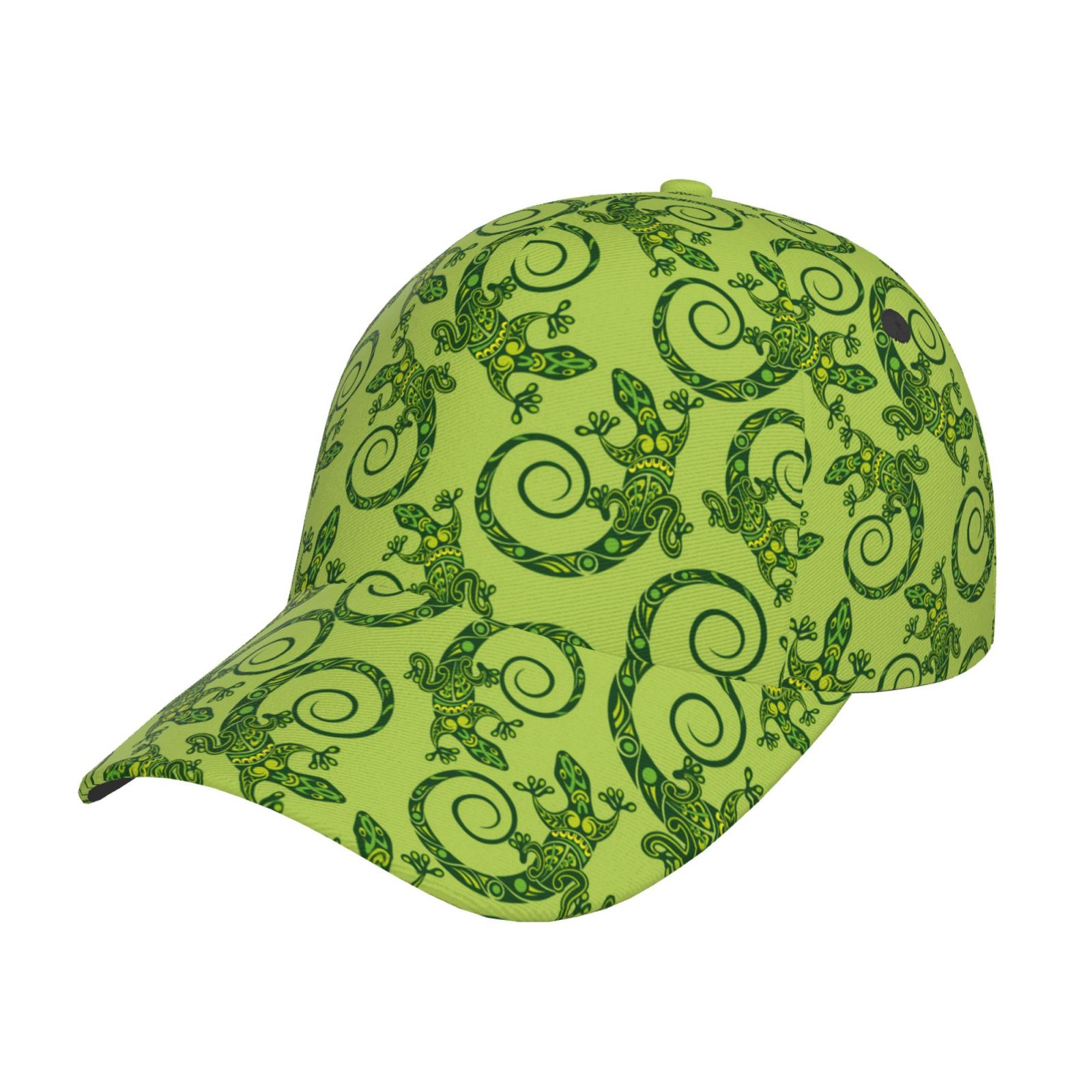 Adjustable Baseball Cap, Tropical Cute Lizard Gecko Green Hats For Men ...