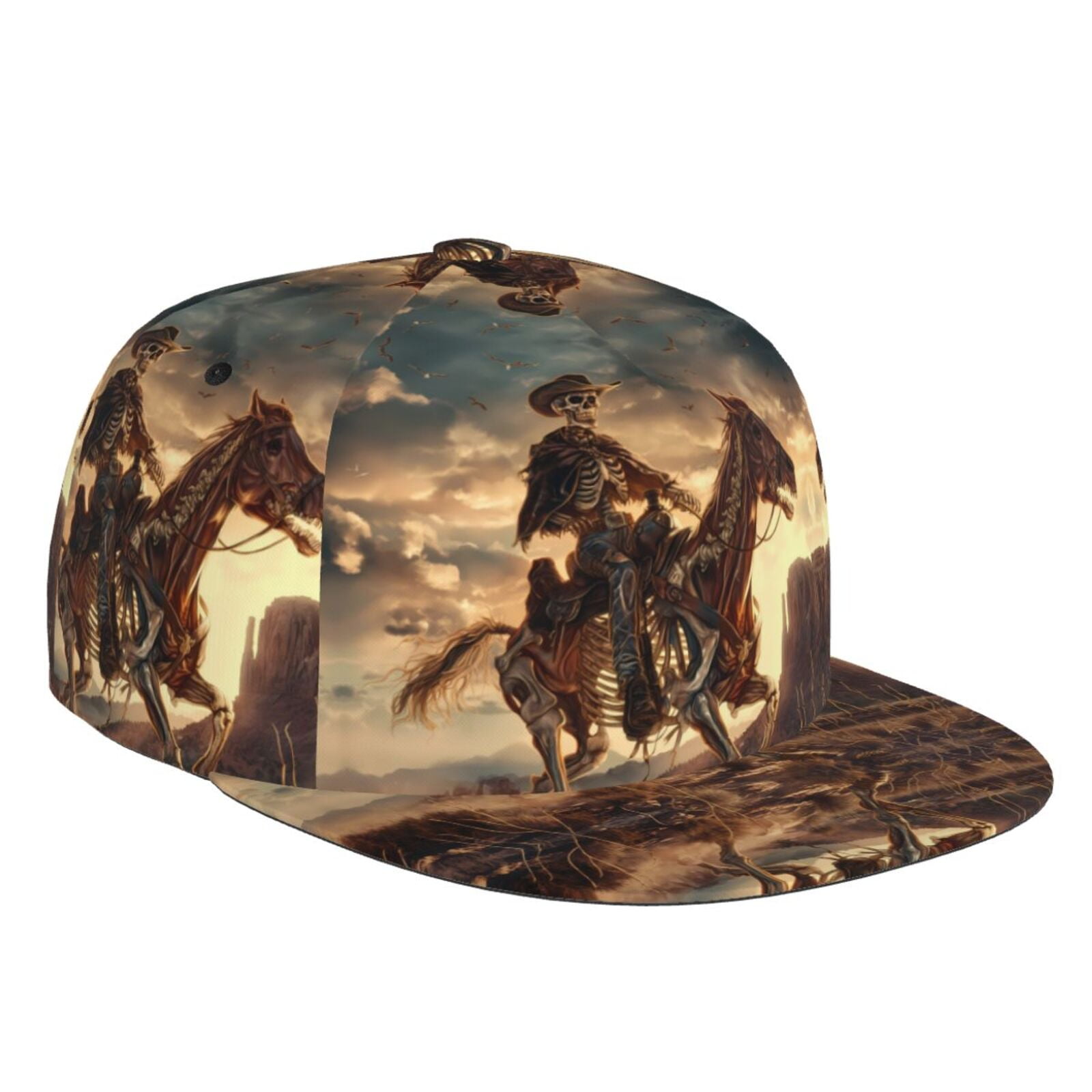 Adjustable Baseball Cap, Western Skeleton Cowboy Horse Flat Bill ...