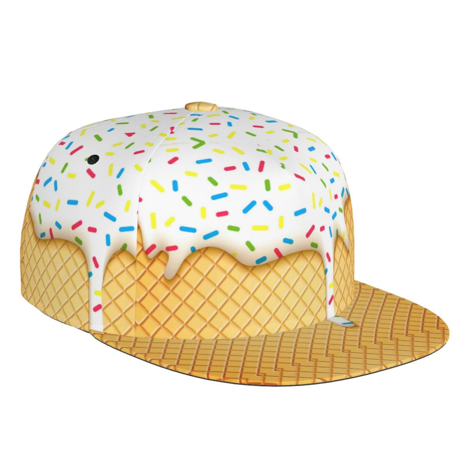Adjustable Baseball Cap, White Ice Cream Flat Bill Trucker Flat Brim ...
