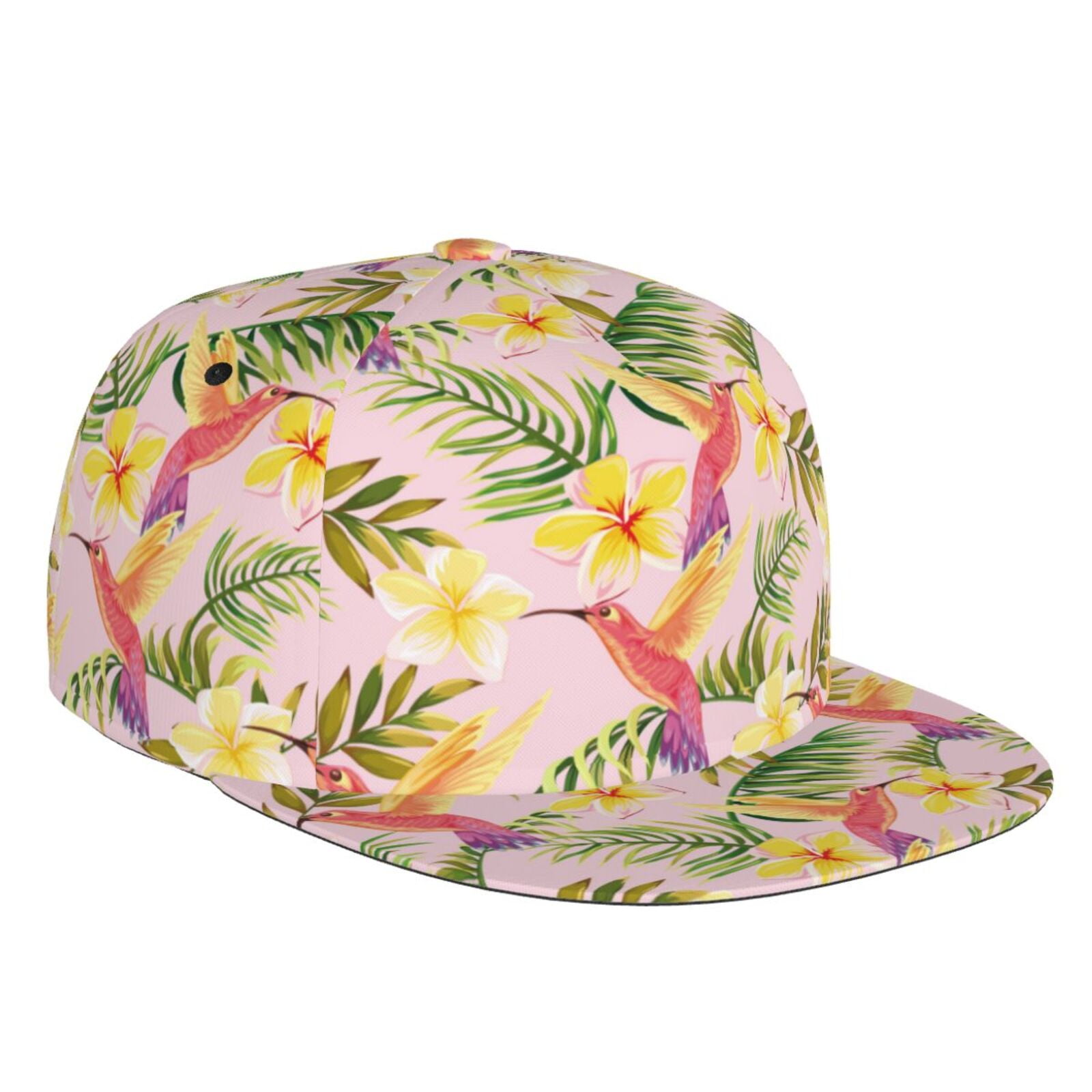 Adjustable Baseball Cap, Yellow Flower Red Hummingbird Flat Bill ...