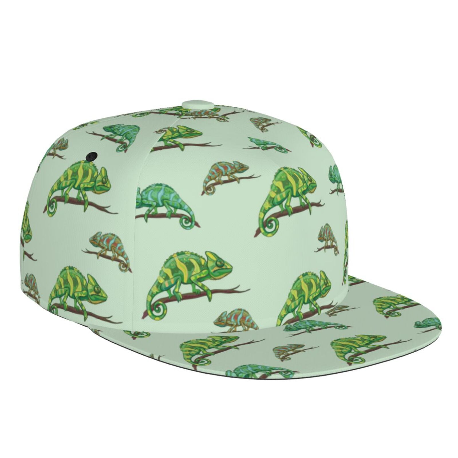 Adjustable Baseball Cap, cartoon chameleon cute lizard Flat Bill ...