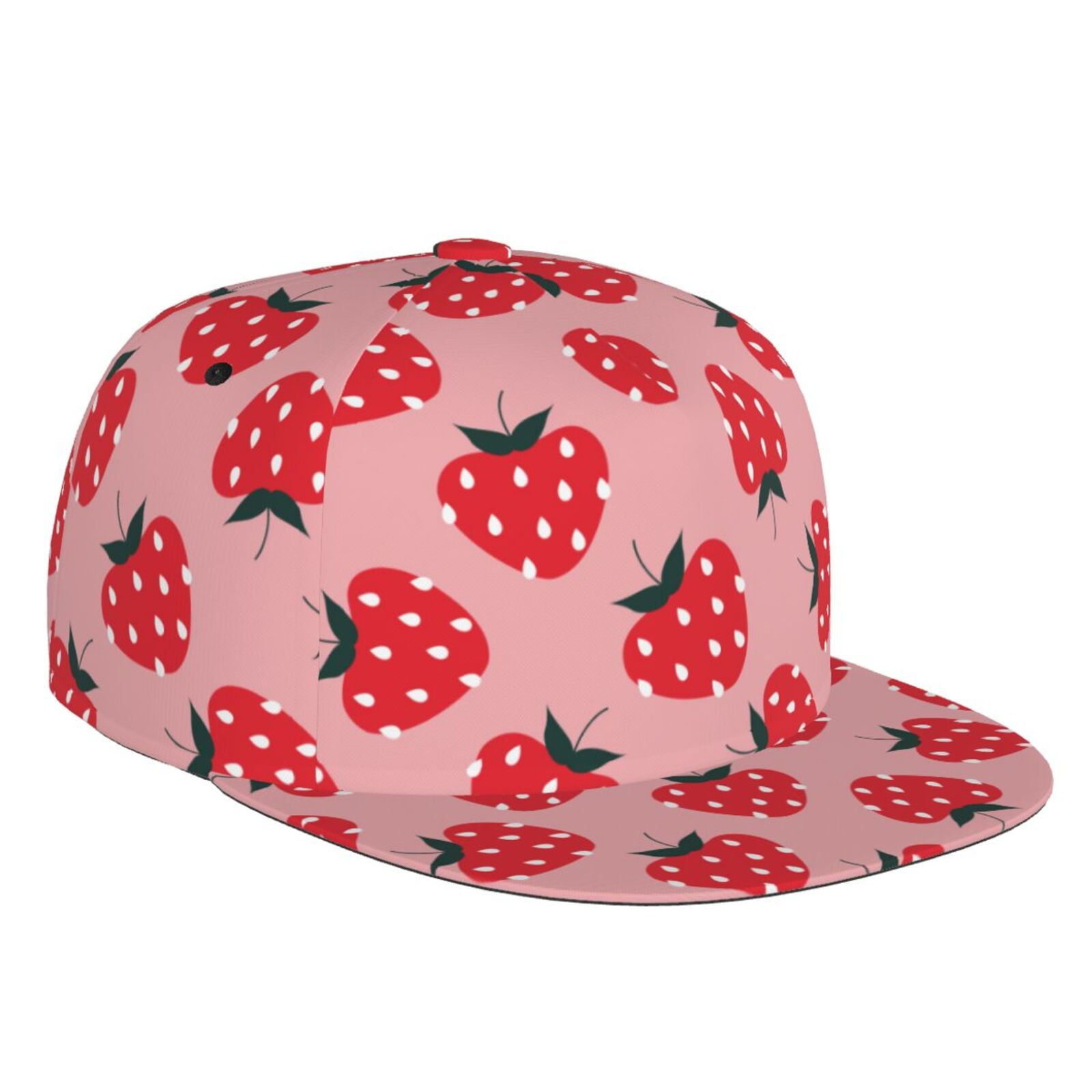 Adjustable Baseball Cap, cartoon strawberries print Flat Bill Trucker ...