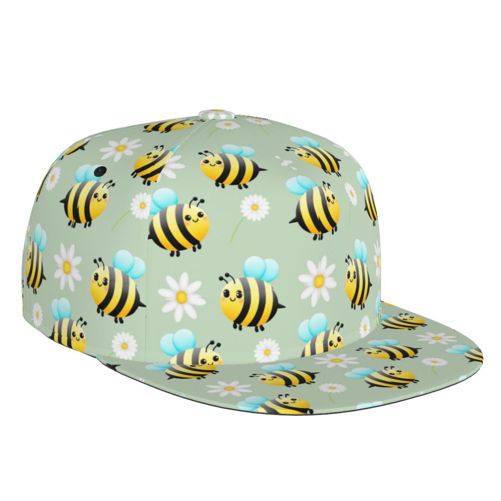 Adjustable Baseball Cap, cute Bees daisy flowers green Flat Bill ...