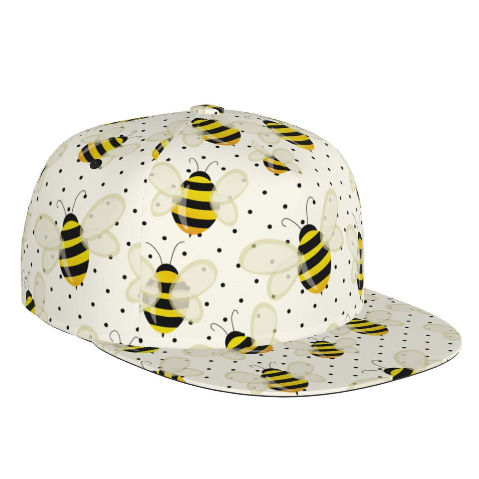 Adjustable Baseball Cap, cute yellow bees polka dots Flat Bill Trucker ...