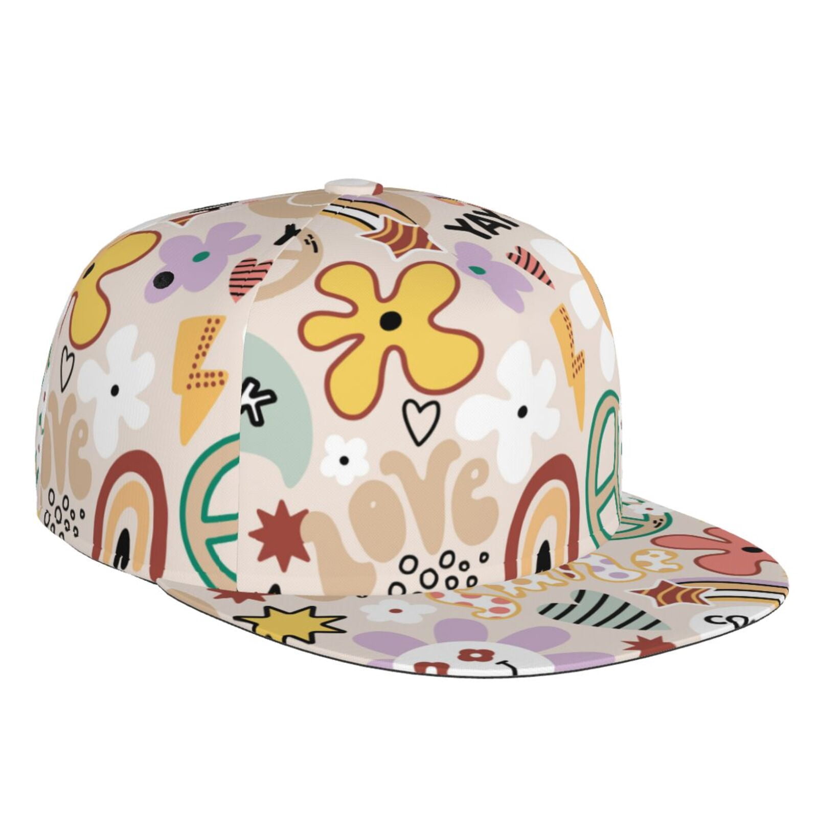 Adjustable Baseball Cap, flowers rainbow peace sign Flat Bill Trucker ...