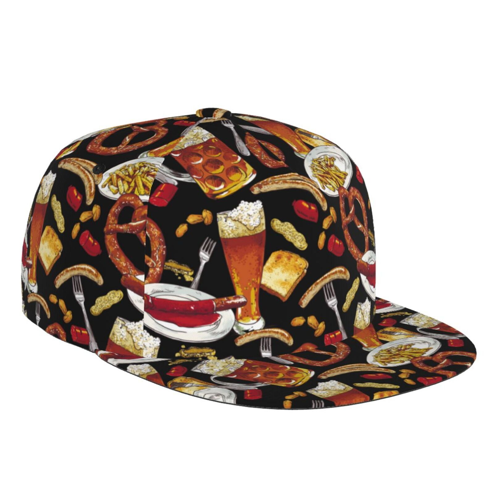 Adjustable Baseball Cap, fries beer sausage Flat Bill Trucker Flat Brim ...