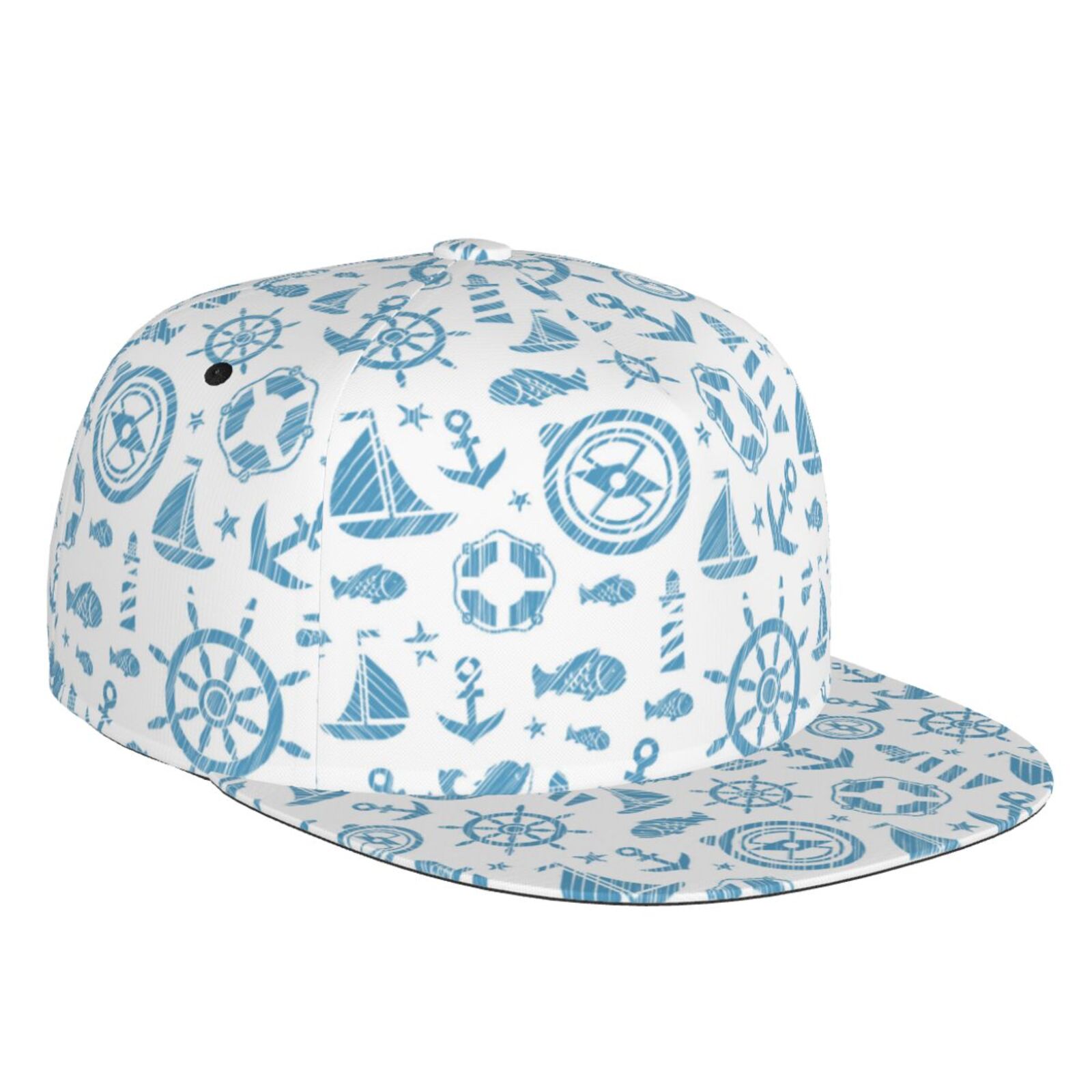 Adjustable Baseball Cap, rudder sailing ship Flat Bill Trucker Flat ...