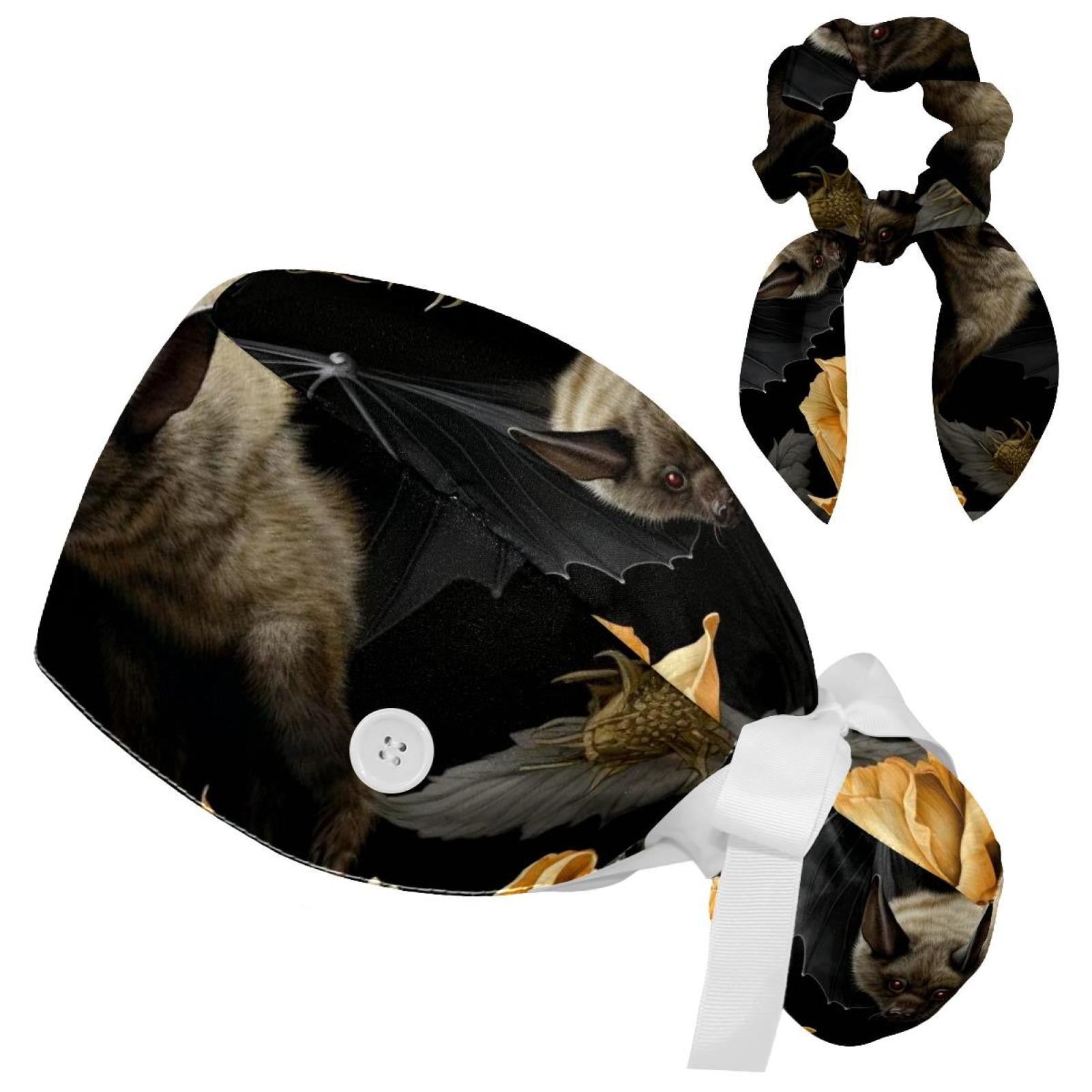 Adjustable Bat Scrub Cap, Working Hat Hair Cover with Ponytail Pouch ...