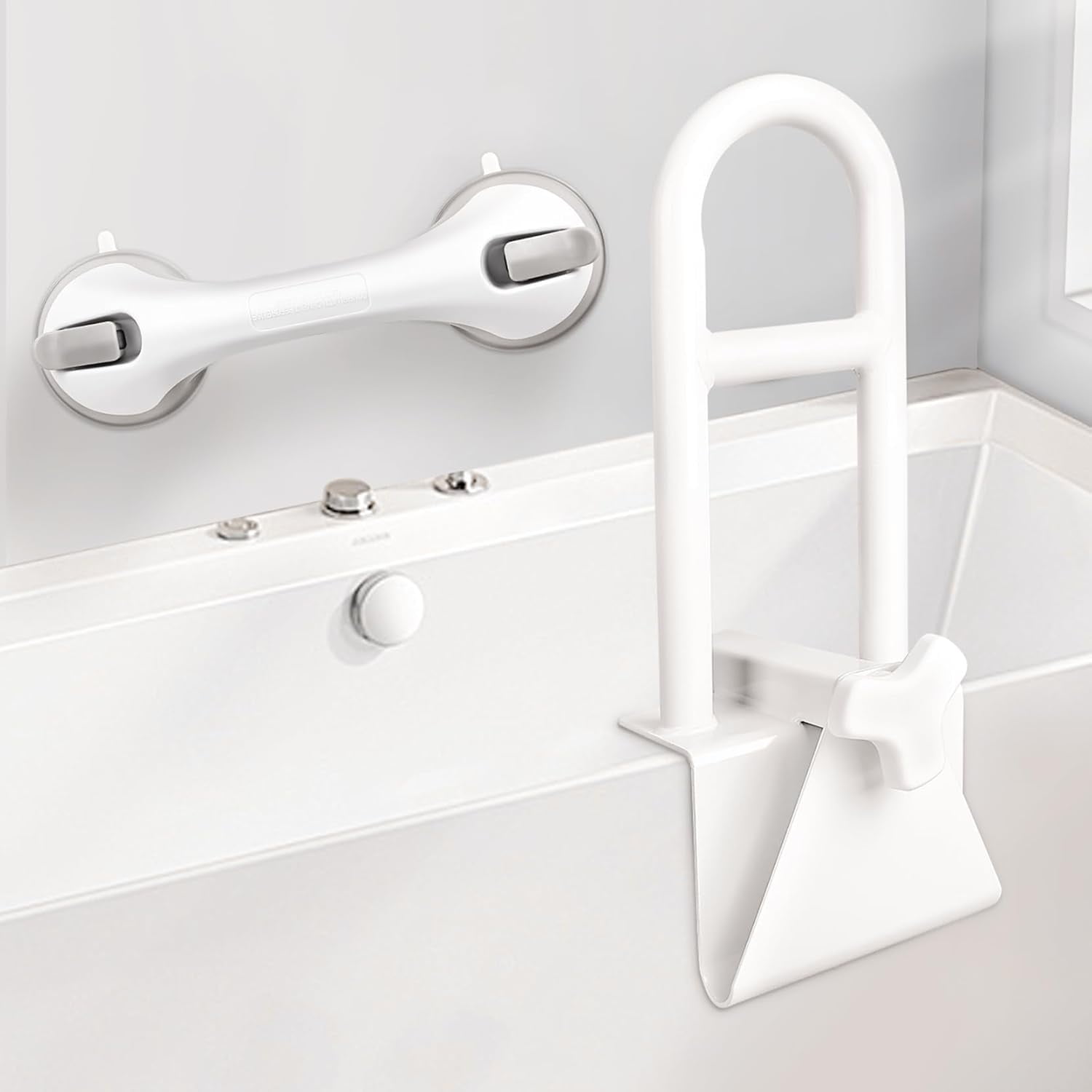 Adjustable Bathtub Safety Rail with Suction Shower Handle, Bathtub Grab ...
