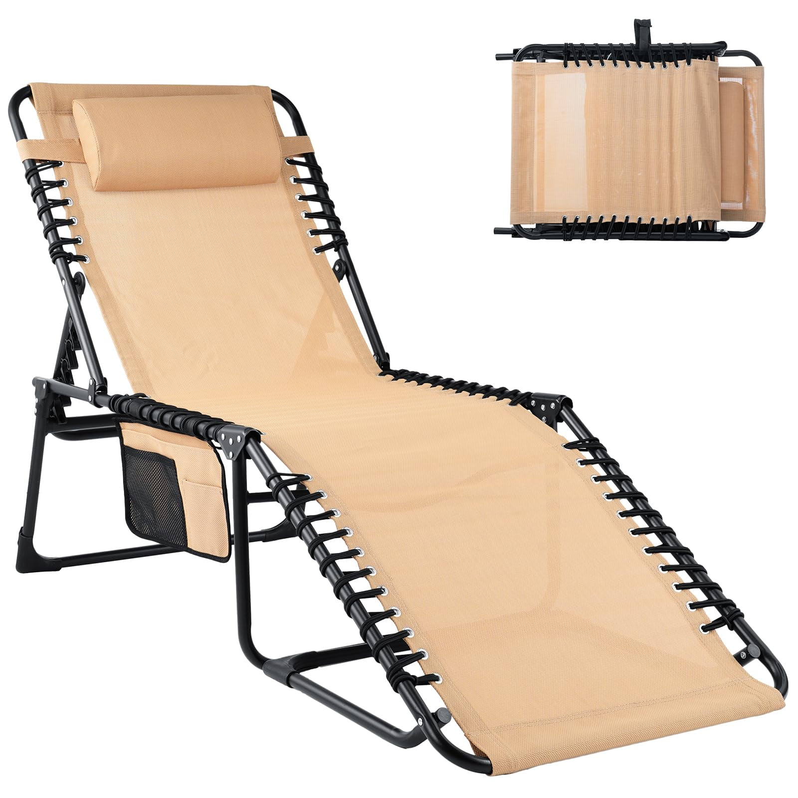 Adjustable Beach Chaise Lounge Chair Foldable with 5 Reclining ...