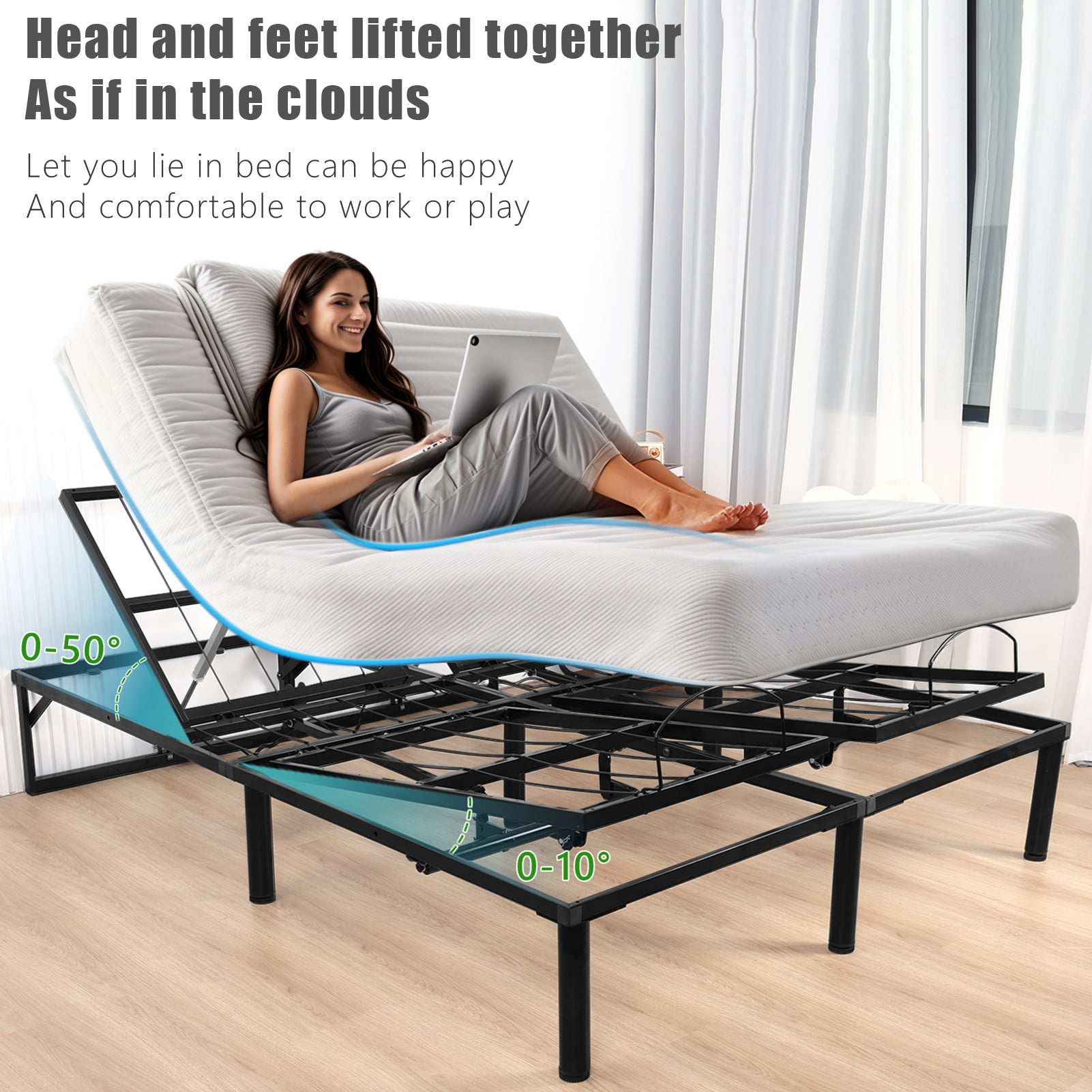 Adjustable Bed Frame, Queen Electric Bed Frame with Independent Head ...