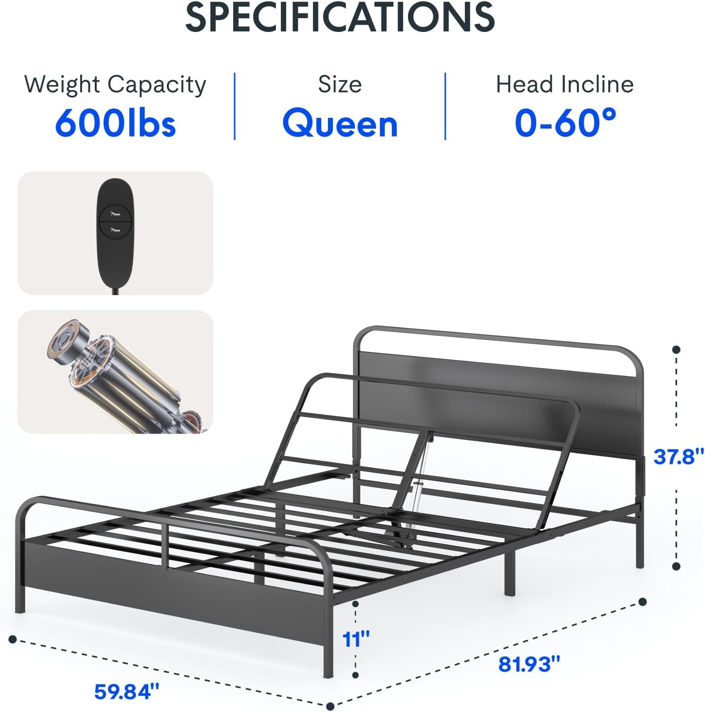Adjustable Bed Frame with Size Gel Memory Foam Mattress, Viscose from ...