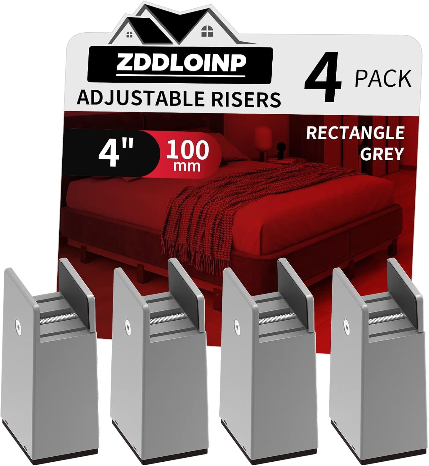 Adjustable Bed Risers with Screw Clamp, 4" Height Extension, Fits 0–1.5 ...