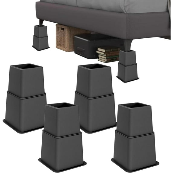 Adjustable Bed Risers Set of 4, Heavy Duty Furniture Lifts Up to 1,300 lbs, 3/5/8 Inch Height ...