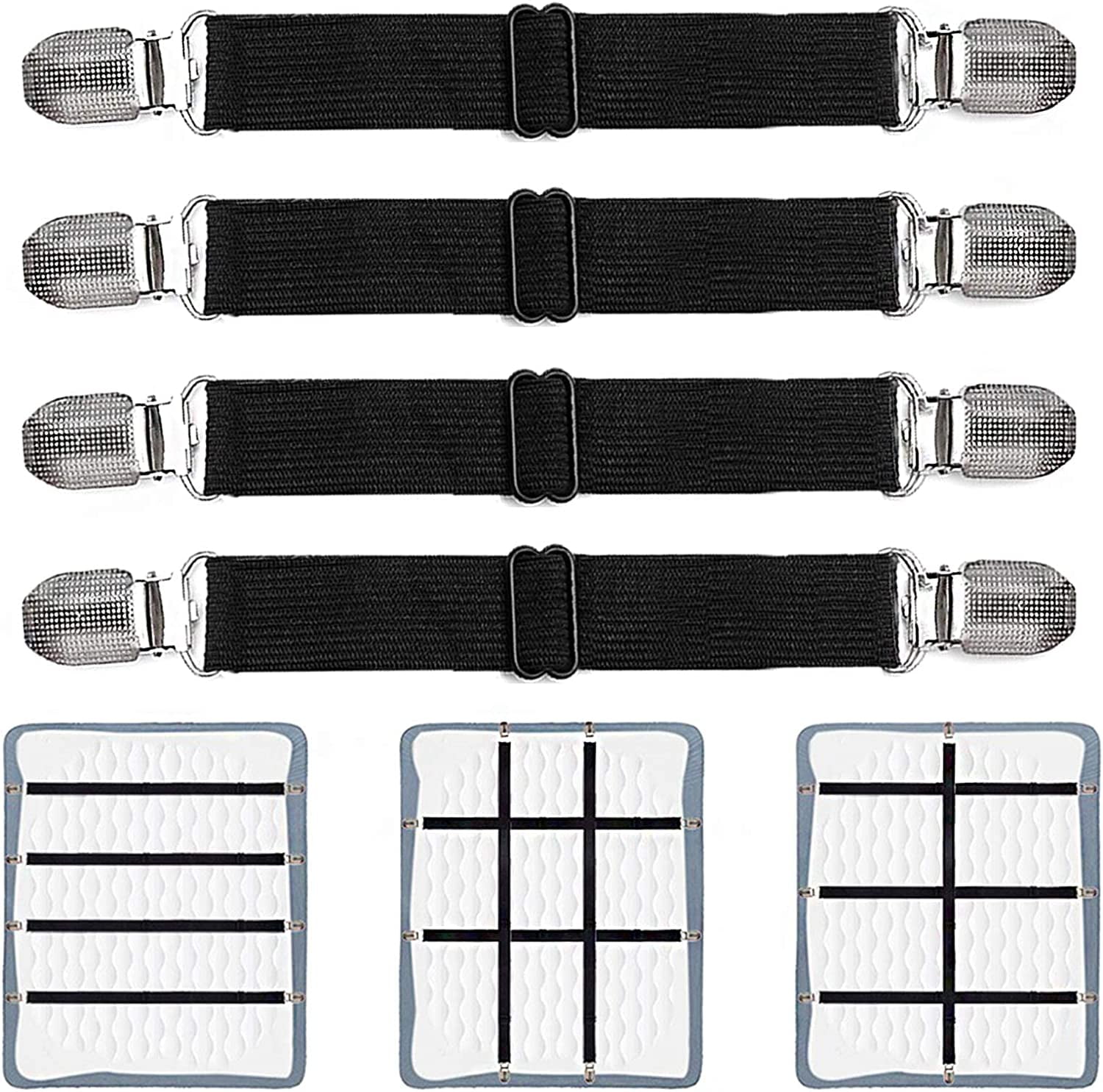 Adjustable Bed Sheet Clips, Sheet Fasteners Holder Straps and Suspender ...