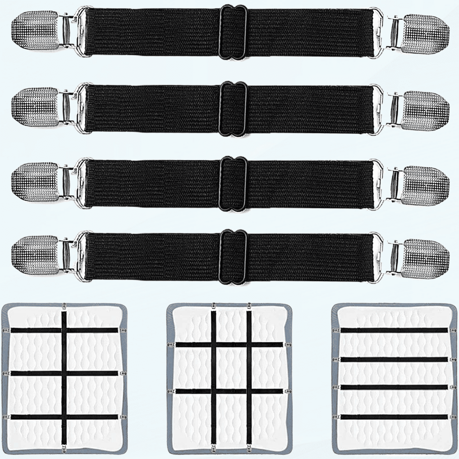 Adjustable Bed Sheet Clips, Sheet Fasteners Holder Straps and Suspender ...