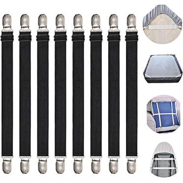 EVRI Adjustable Bed Sheet Straps with Metal Clamp Corners, 4 Pack ...