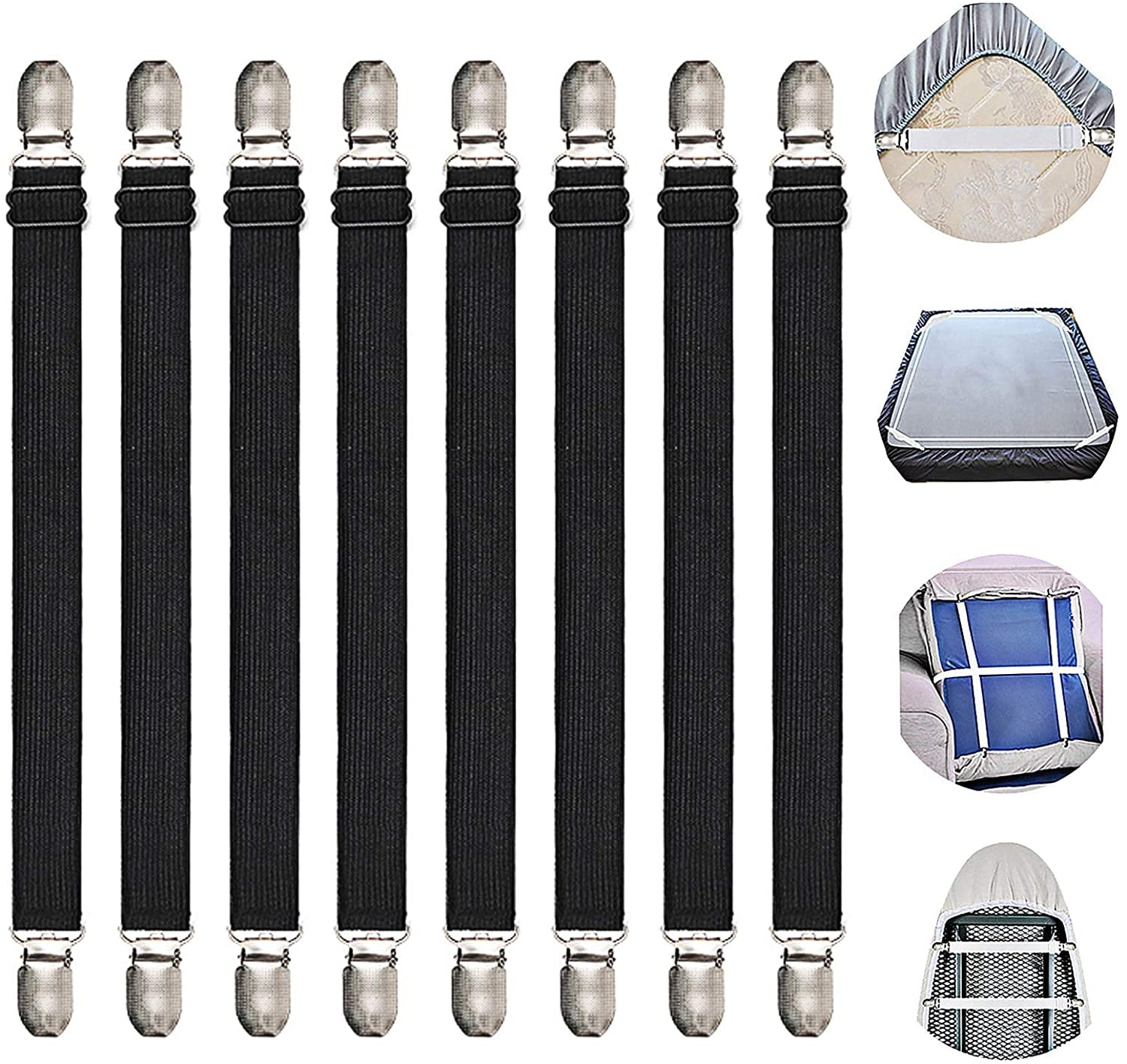 Adjustable Bed Sheet Straps Suspenders Elastic Sheet Fasteners Grippers ...