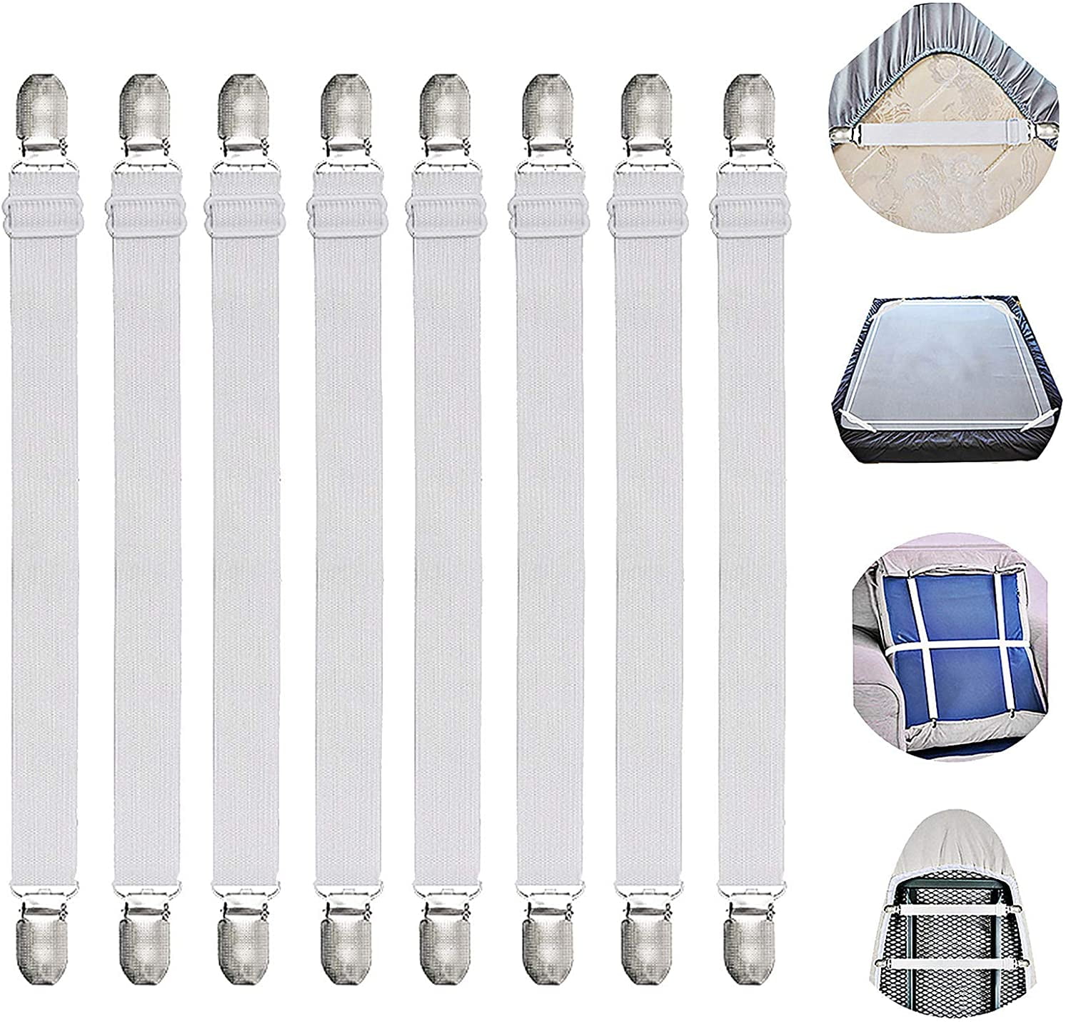 Adjustable Bed Sheet Straps Suspenders Elastic Sheet Fasteners Grippers ...