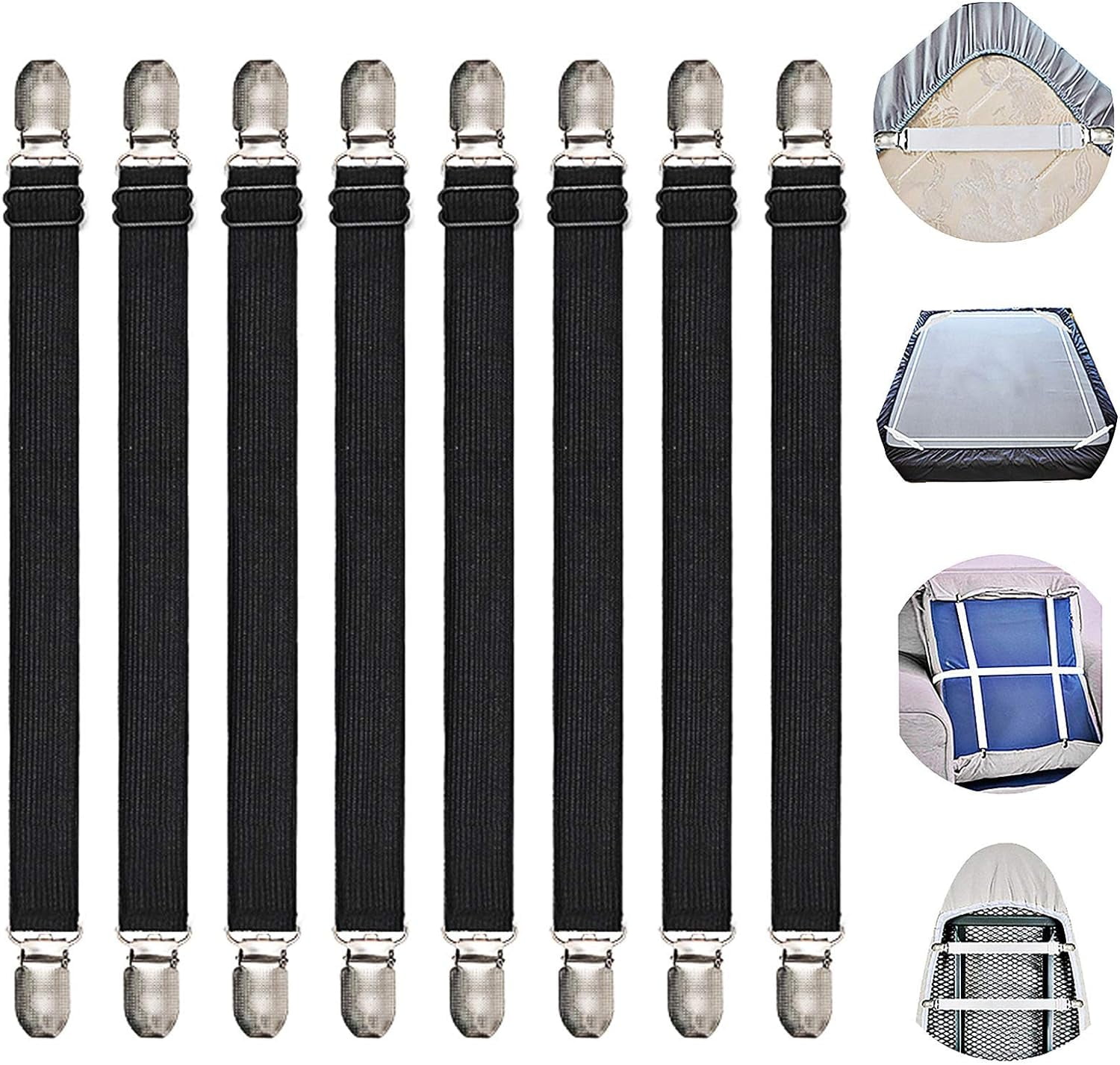 Adjustable Bed Sheet Straps Suspenders Elastic Sheet Fasteners Grippers ...