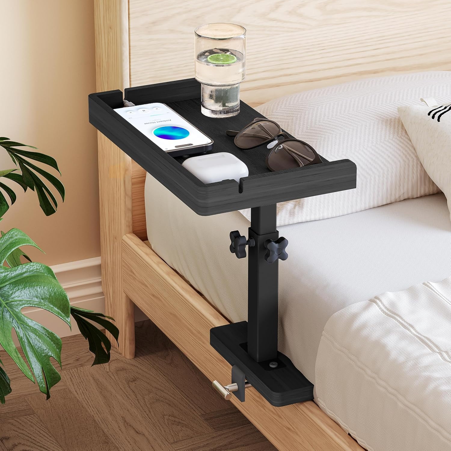 Adjustable Bedside Shelf for Bed, College Dorm Room Essentials, Bamboo ...